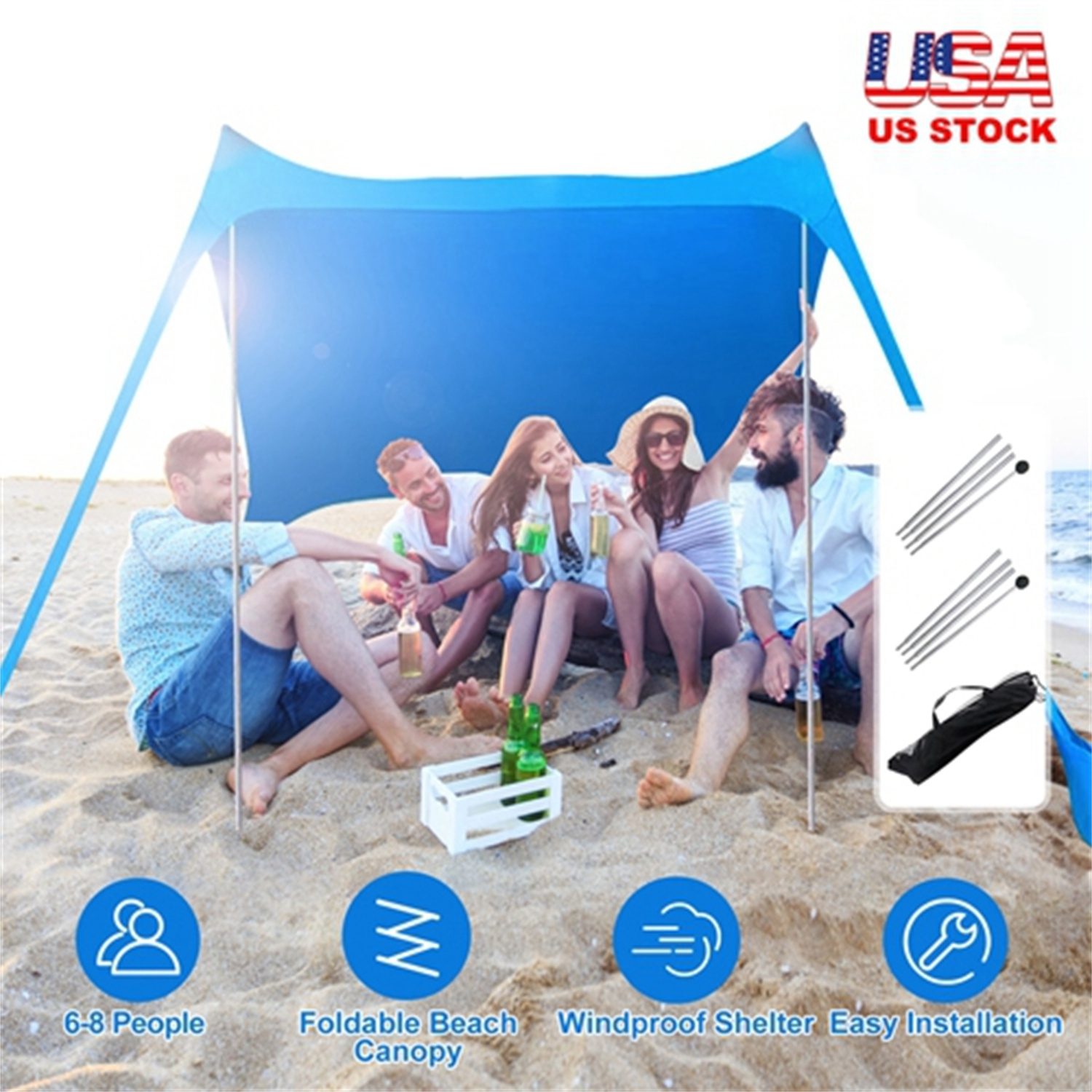 CHEERFUN 6.5x6.5FT Foldable Beach Canopy Tent Sun Shade Shelter with ...