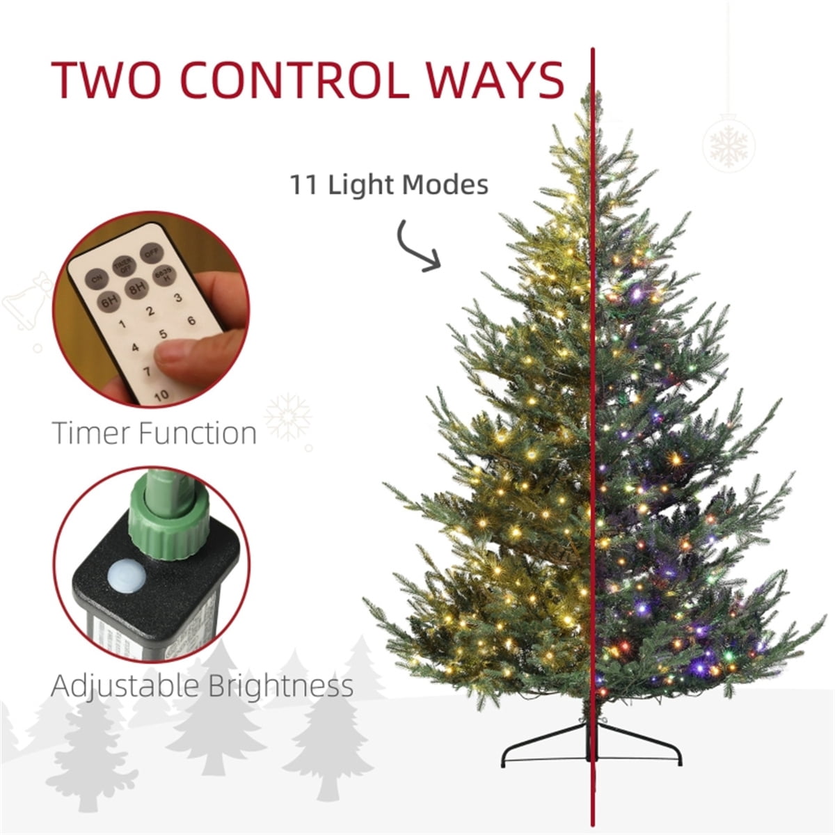 CHEERFUN 7.5 ft Pre-Lit Artificial Christmas Tree with 11 Light Modes ...