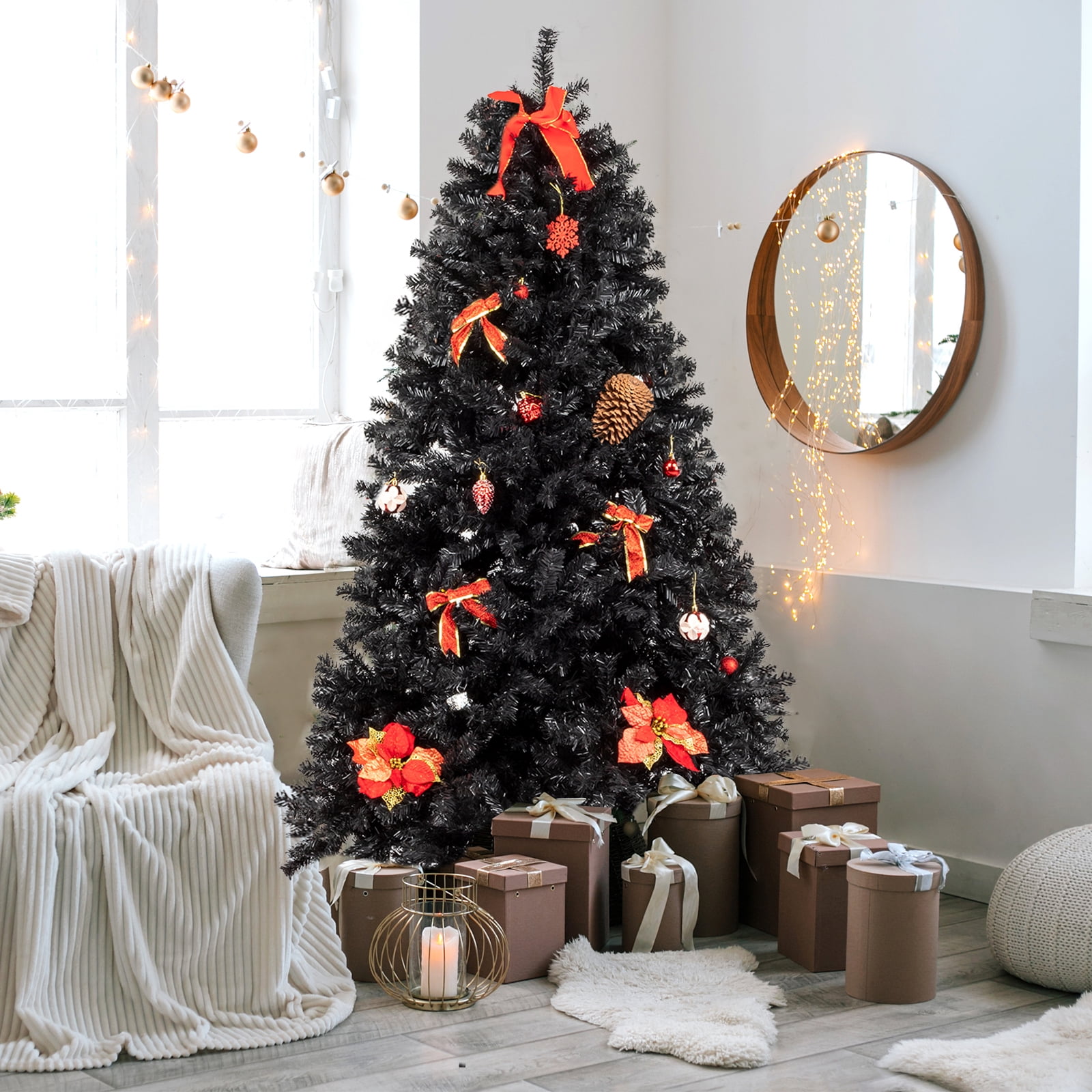 CHEERFUN 7.5ft Black Artificial Christmas Tree with 2500 Branch Tips ...