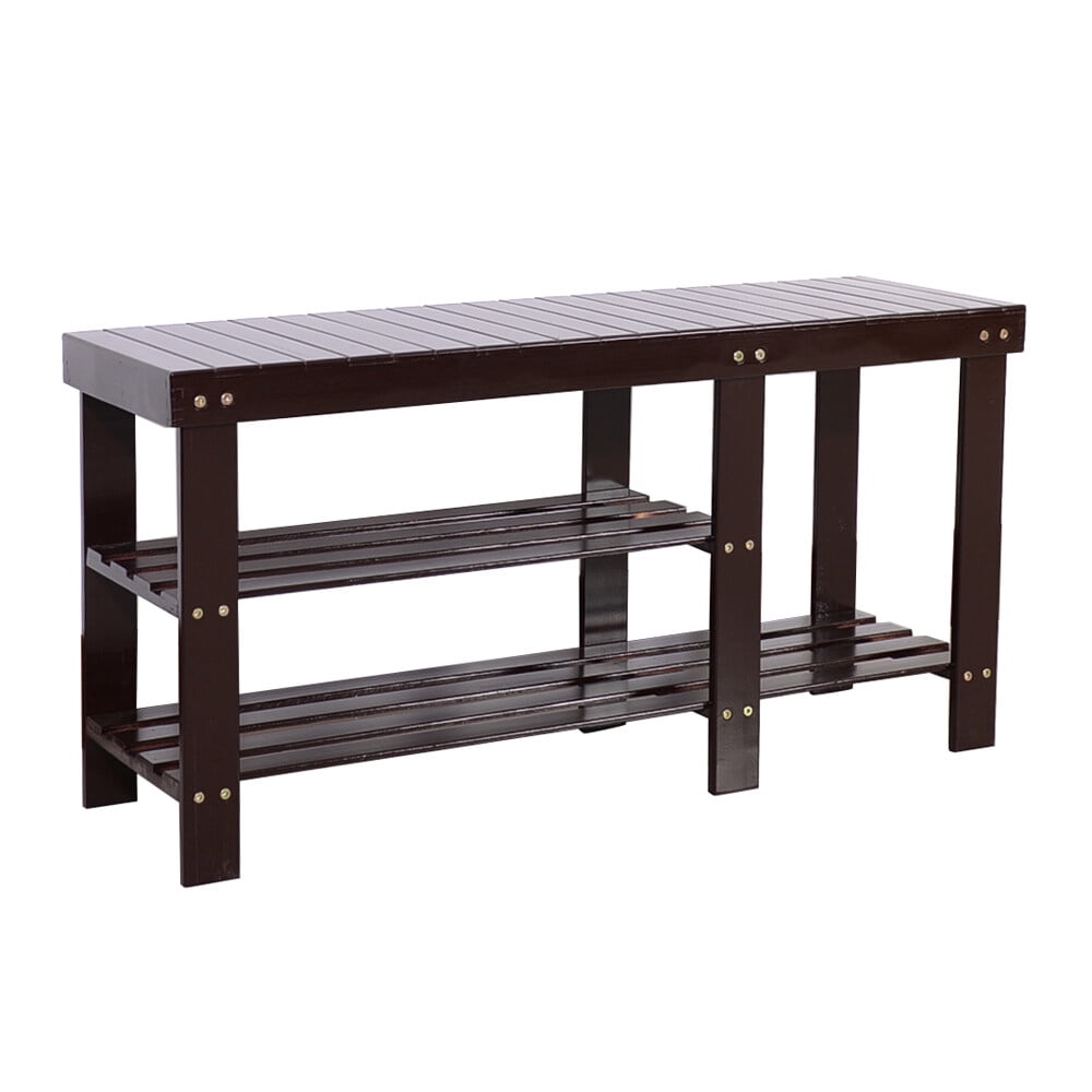 CHEERFUN 90cm Bamboo Shoe Rack Bench with Boots Compartment, Coffee ...