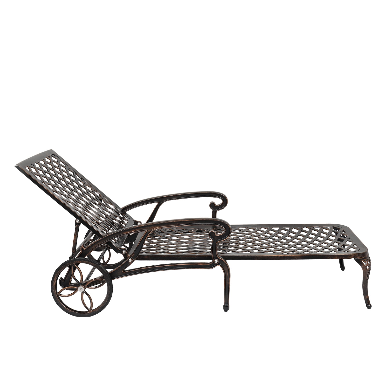 CHEERFUN Adjustable Backrest Courtyard Cast Aluminum Chaise Lounge ...