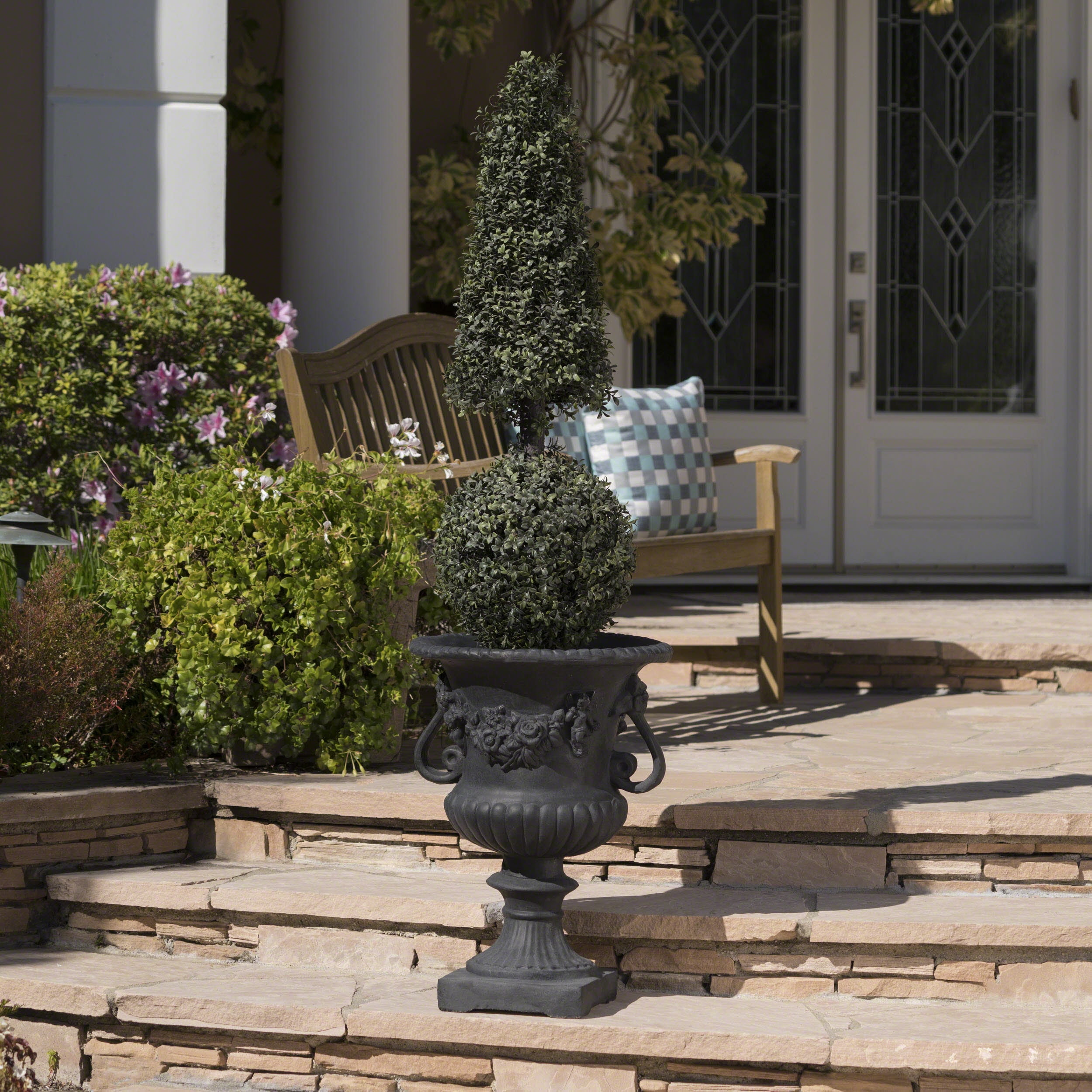 CHEERFUN BUENA VISTA URN Outdoor Decorative Planter, Black Resin Urn ...