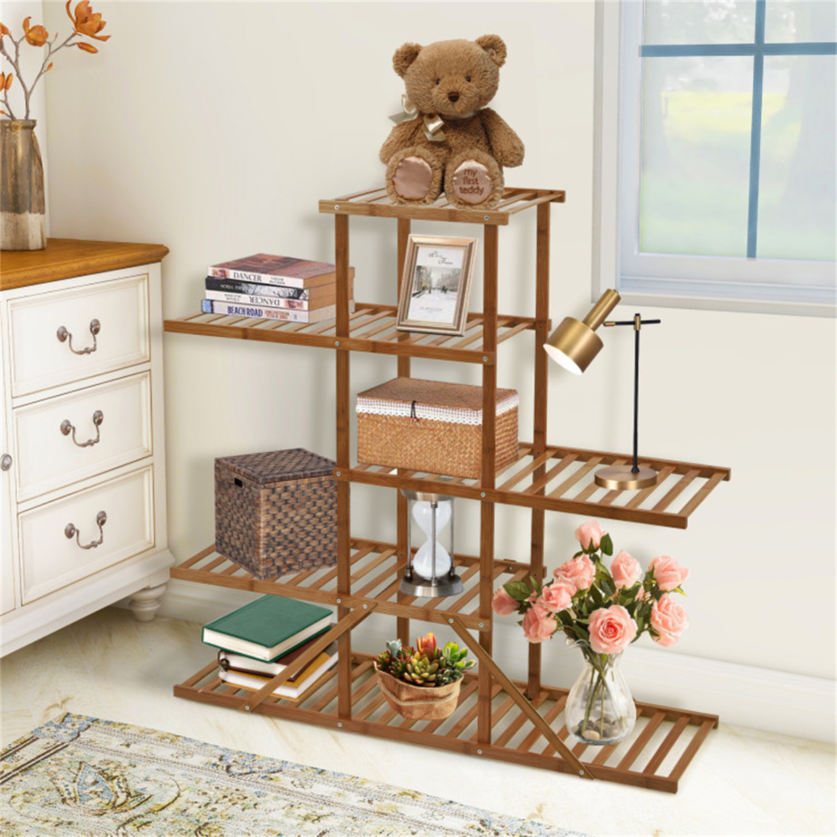 CHEERFUN Bamboo Plant Stand Indoor Multi-Tier Shelf for Flower Pots ...