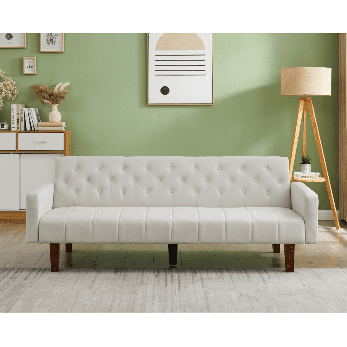 CHEERFUN Beige Linen Convertible Sofa Bed, Modern Double Sofa with ...