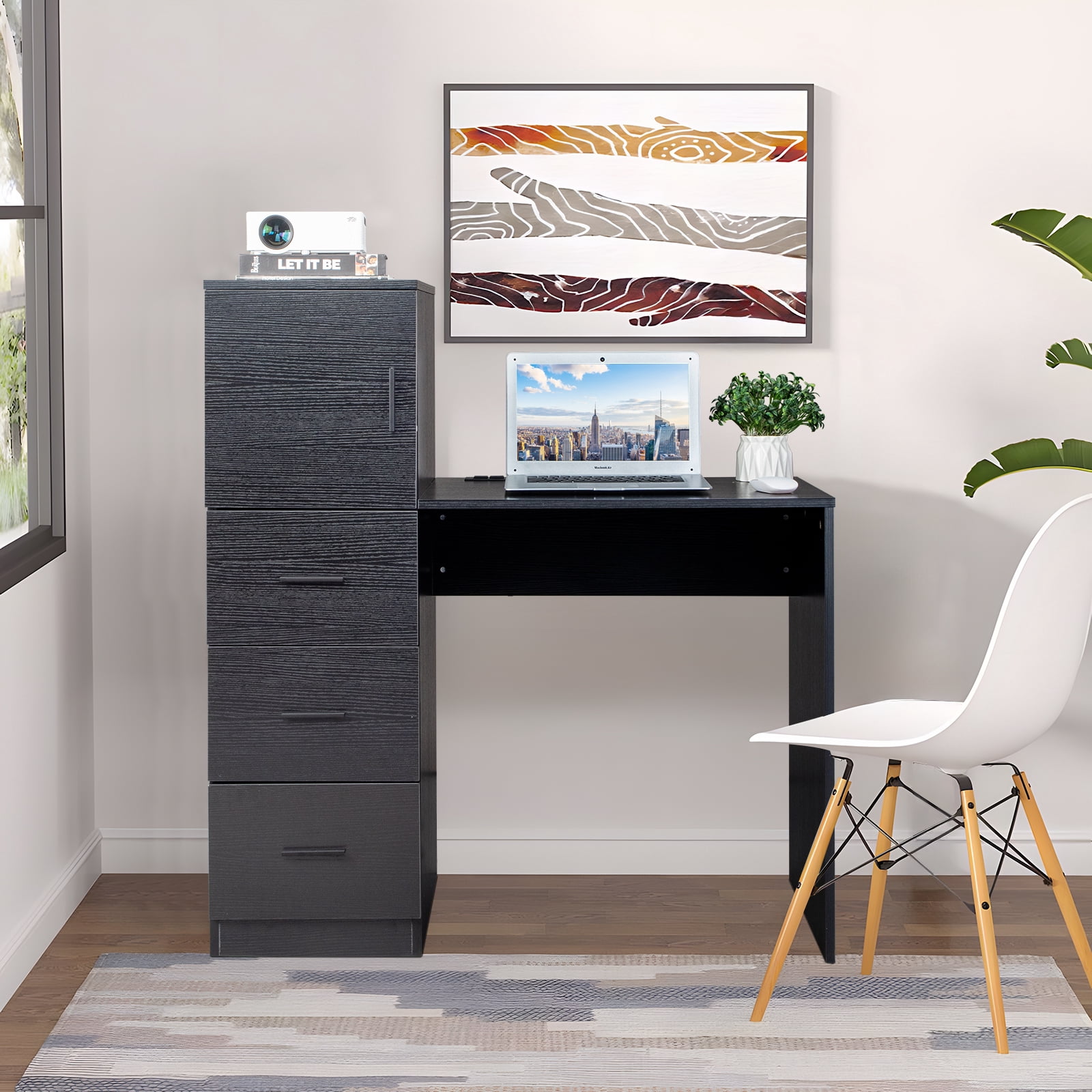 CHEERFUN Black Embossed Particle Board Computer Desk with Melamine, 1 ...
