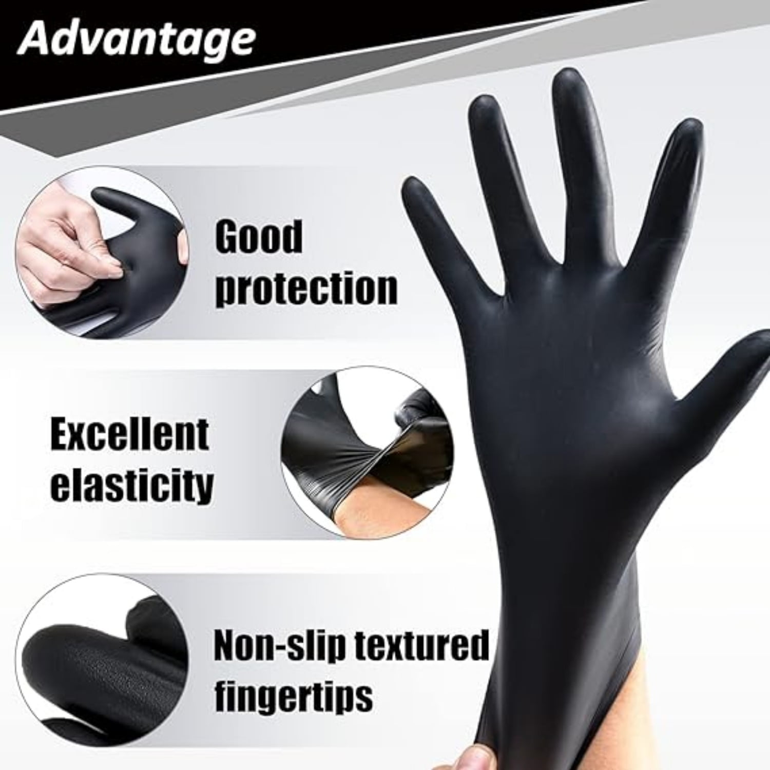 CHEERFUN Black Nitrile Disposable Gloves, Latex-Free, Powder-Free, Chemical Resistant, Large ...