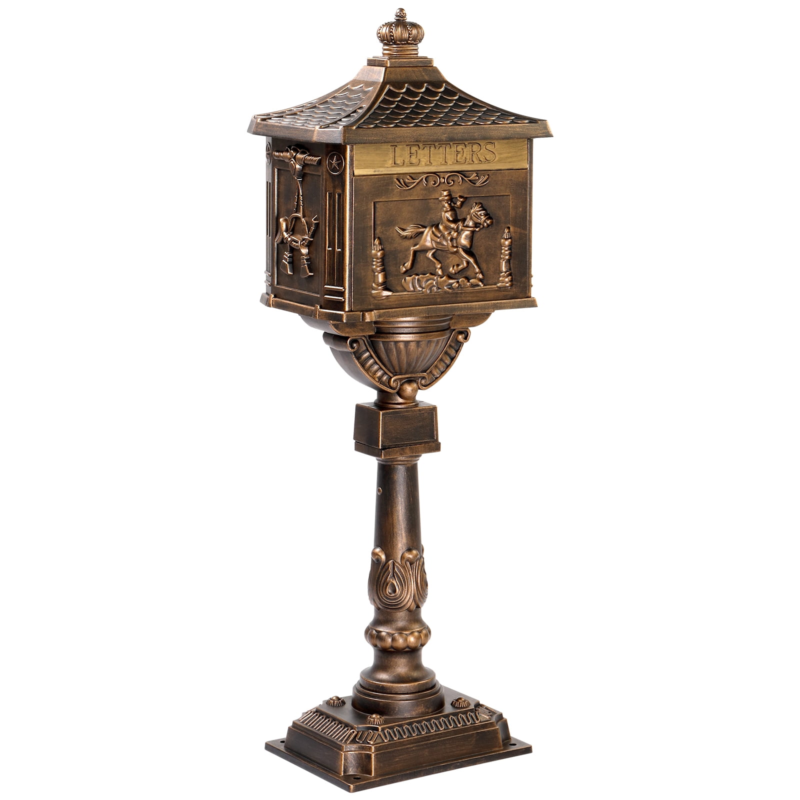 CHEERFUN Cast Aluminum Mailbox with Post, Large Antique Bronze Outdoor ...