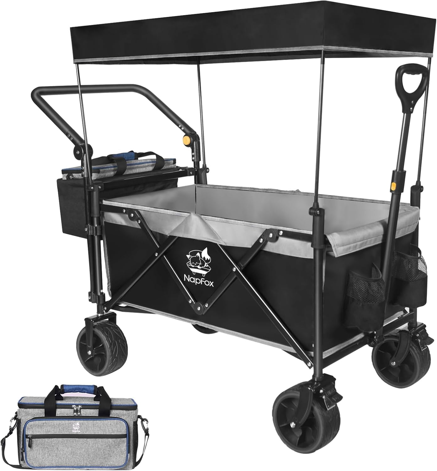 CHEERFUN Collapsible Heavy Duty Folding Wagon Cart with Canopy, Large ...