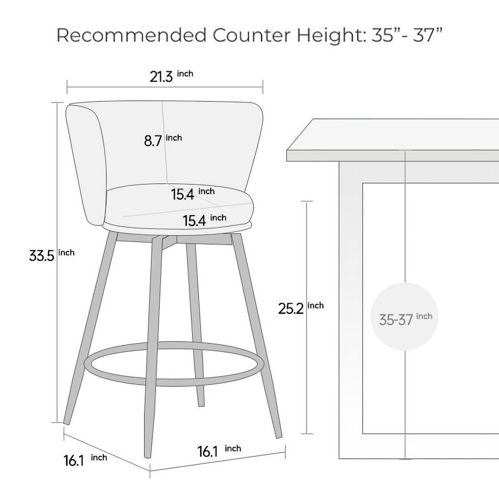 CHEERFUN Counter Height Bar Stools Set of 2, 360° Swivel Velvet ...