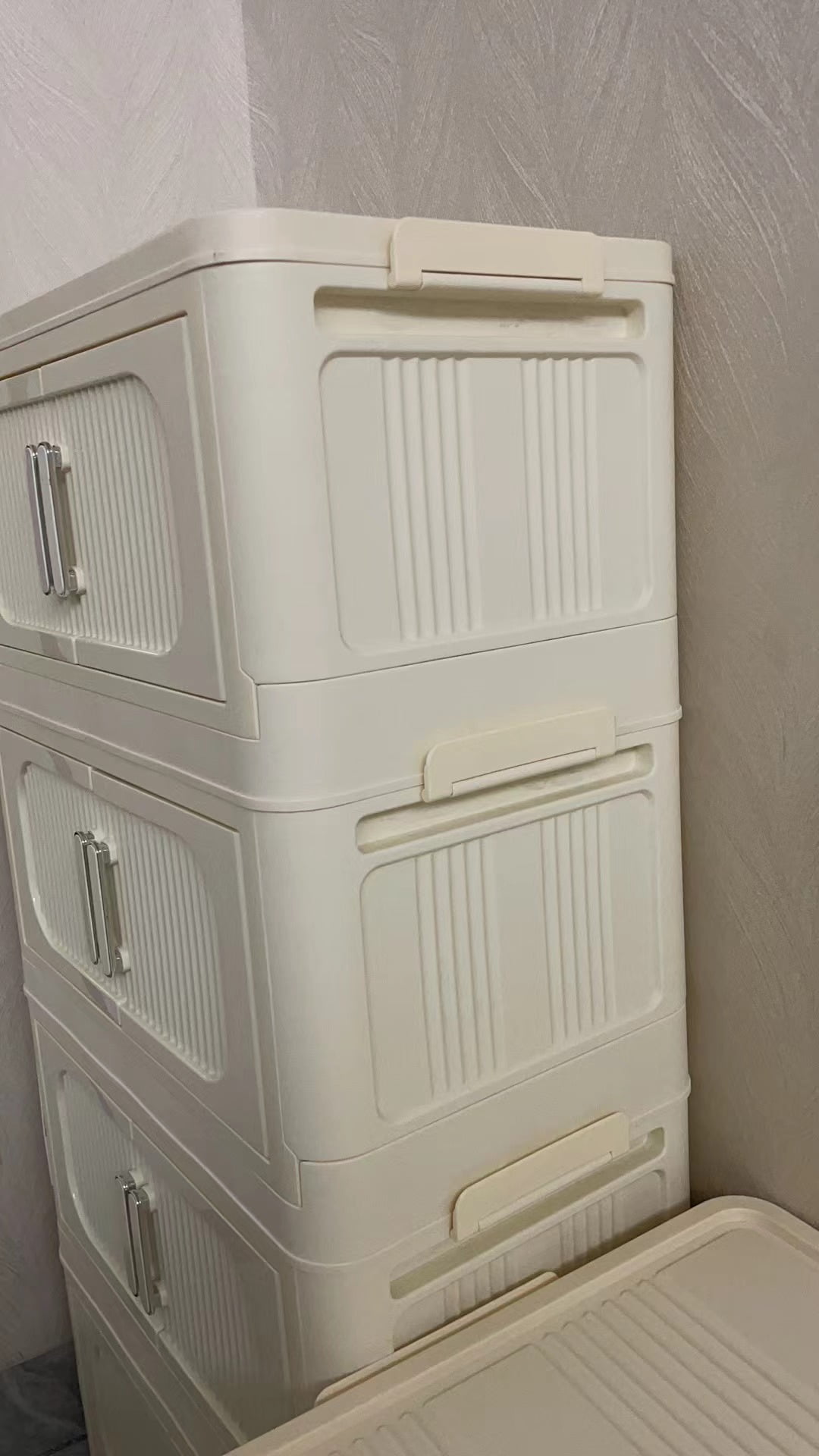 CHEERFUN Cream White 19.69'' Side Wide Folding Storage Cabinet, 4 Tiers ...