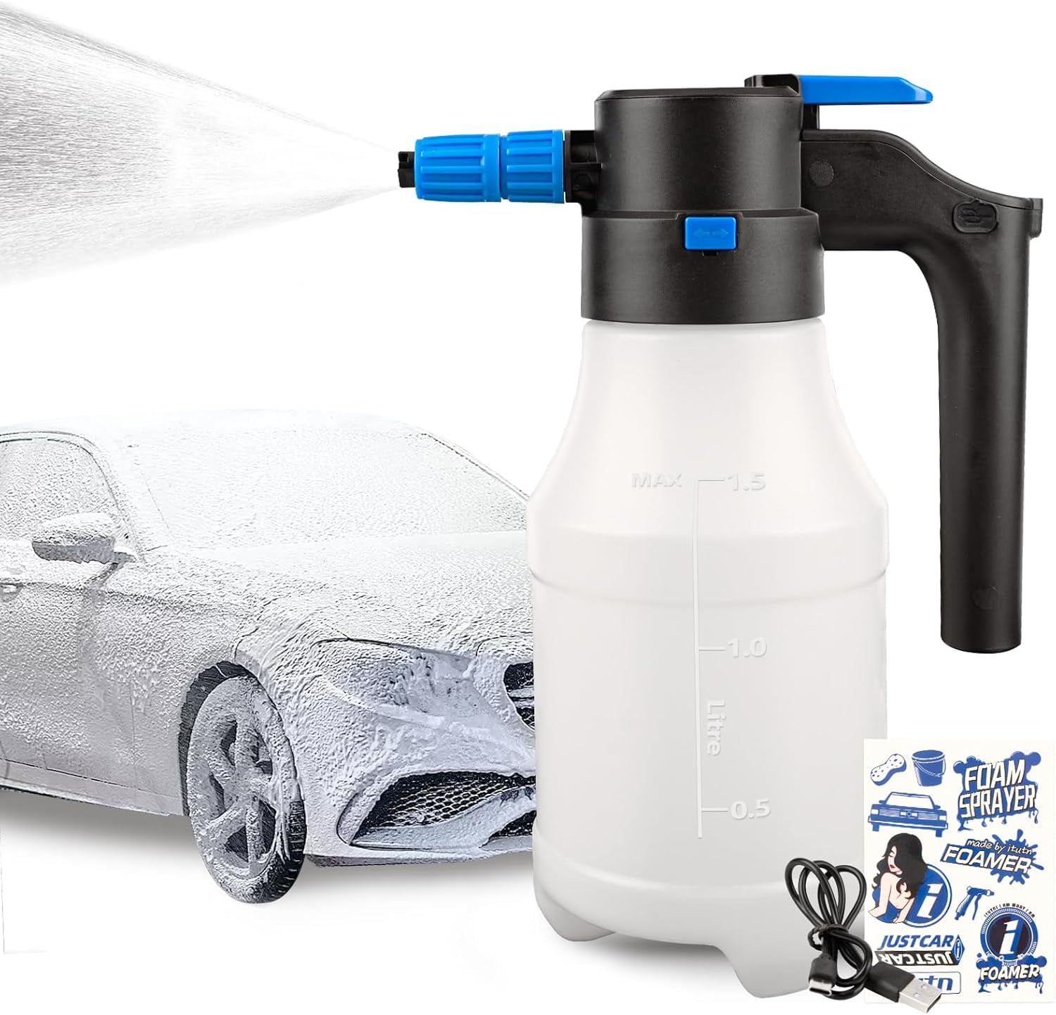 CHEERFUN Electric Car Foam Sprayer with USB, Handheld Pressure Washer ...
