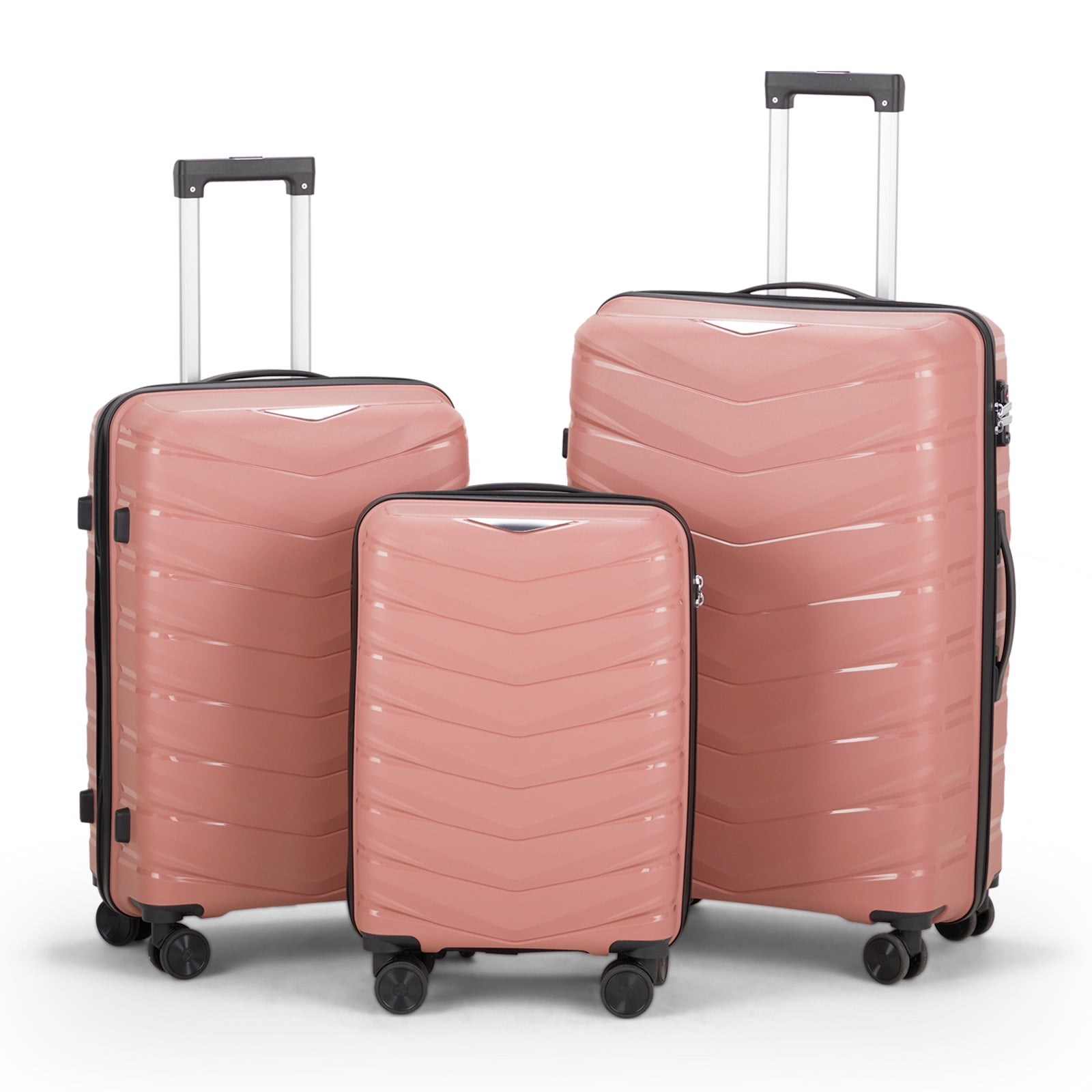 CHEERFUN FCH 3-in-1 PP Trolley Case Set with V-Shaped Stripes, 20in ...