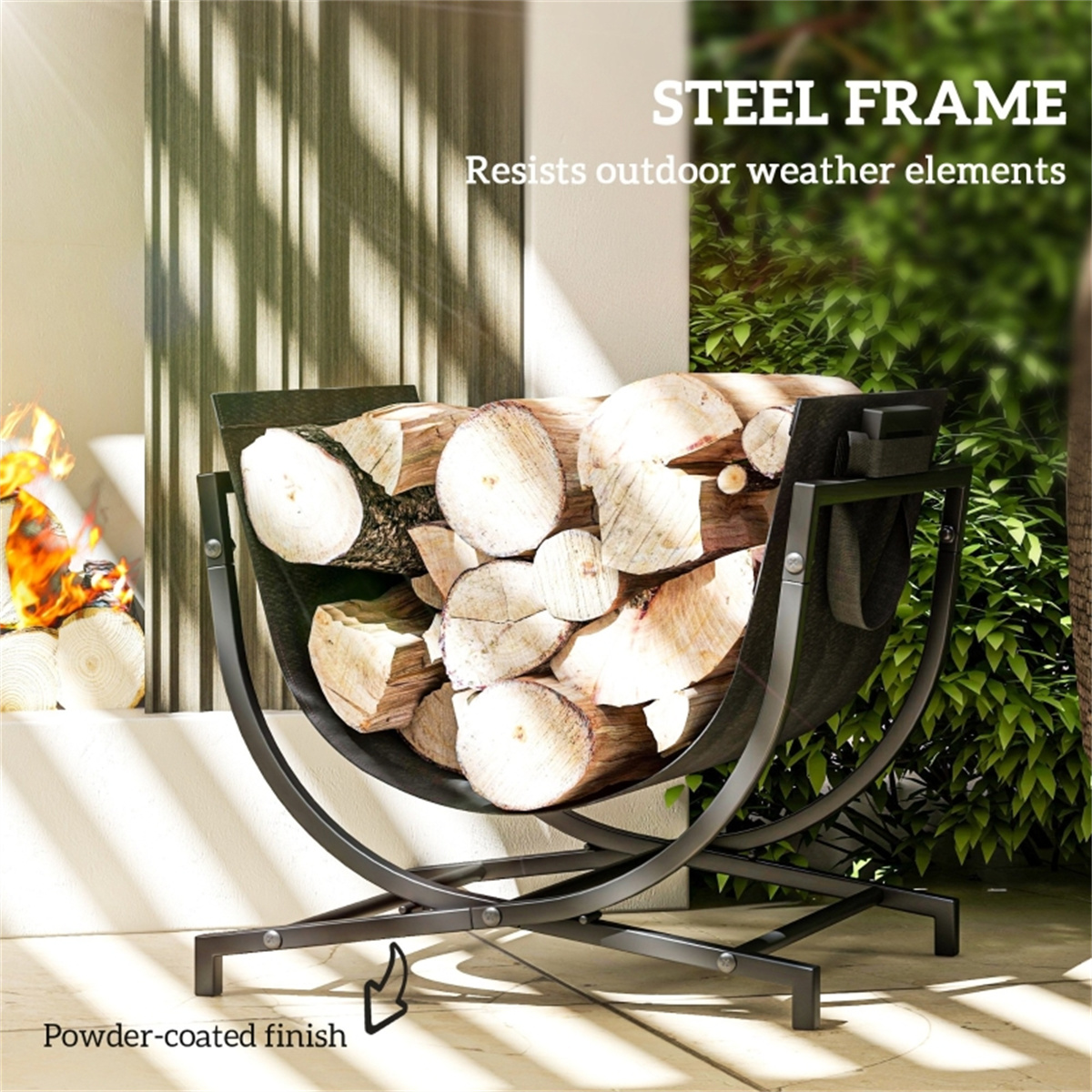 CHEERFUN Firewood Rack Heavy Duty Steel Wood Storage Holder with Powder ...