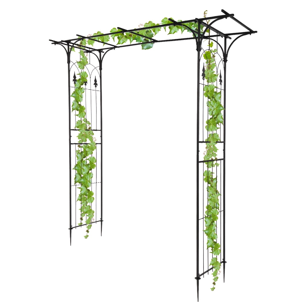 CHEERFUN Flat Roof Wrought Iron Garden Arch Trellis Plant Climbing ...