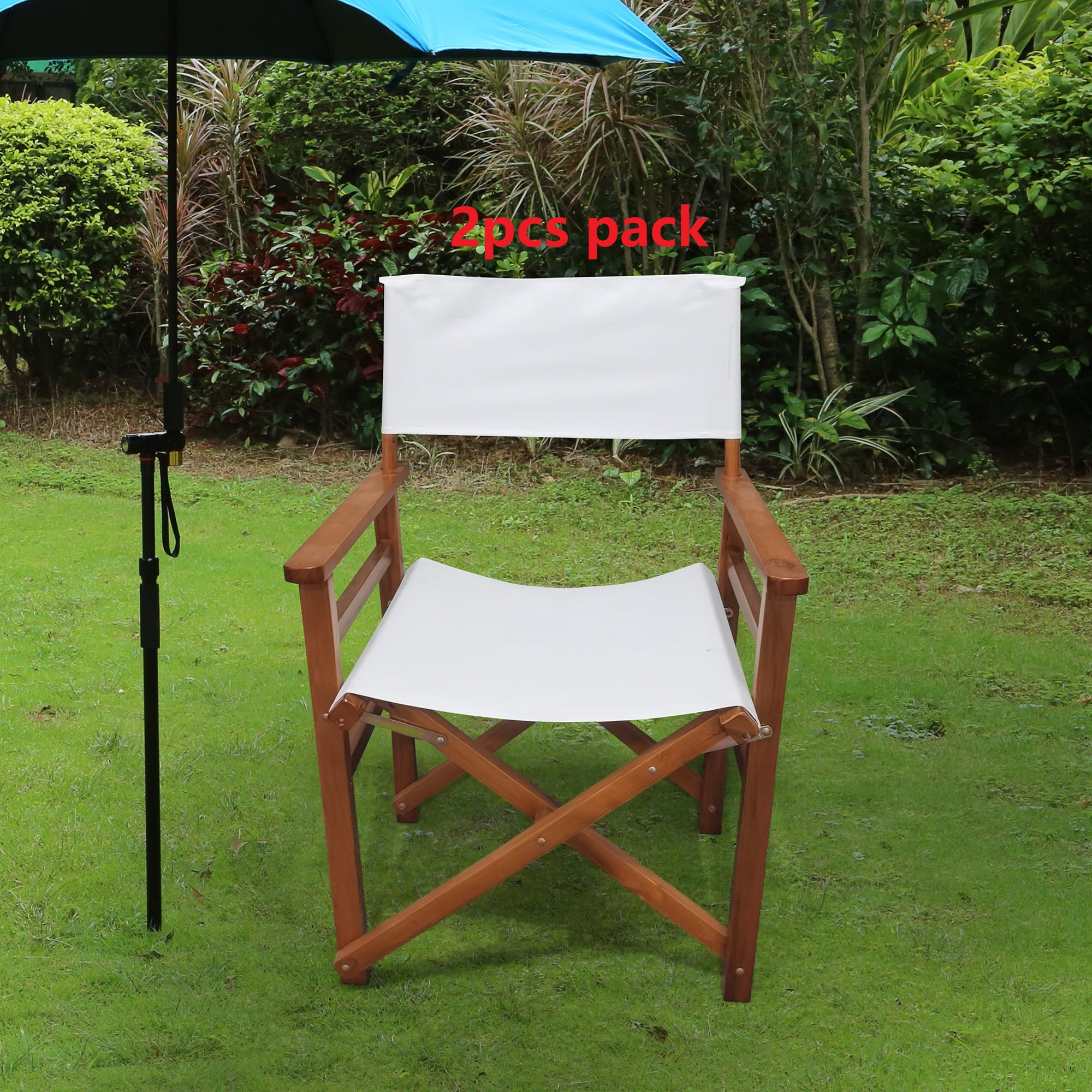 CHEERFUN Folding Wooden Director Chair Set of 2, Canvas Seat and ...