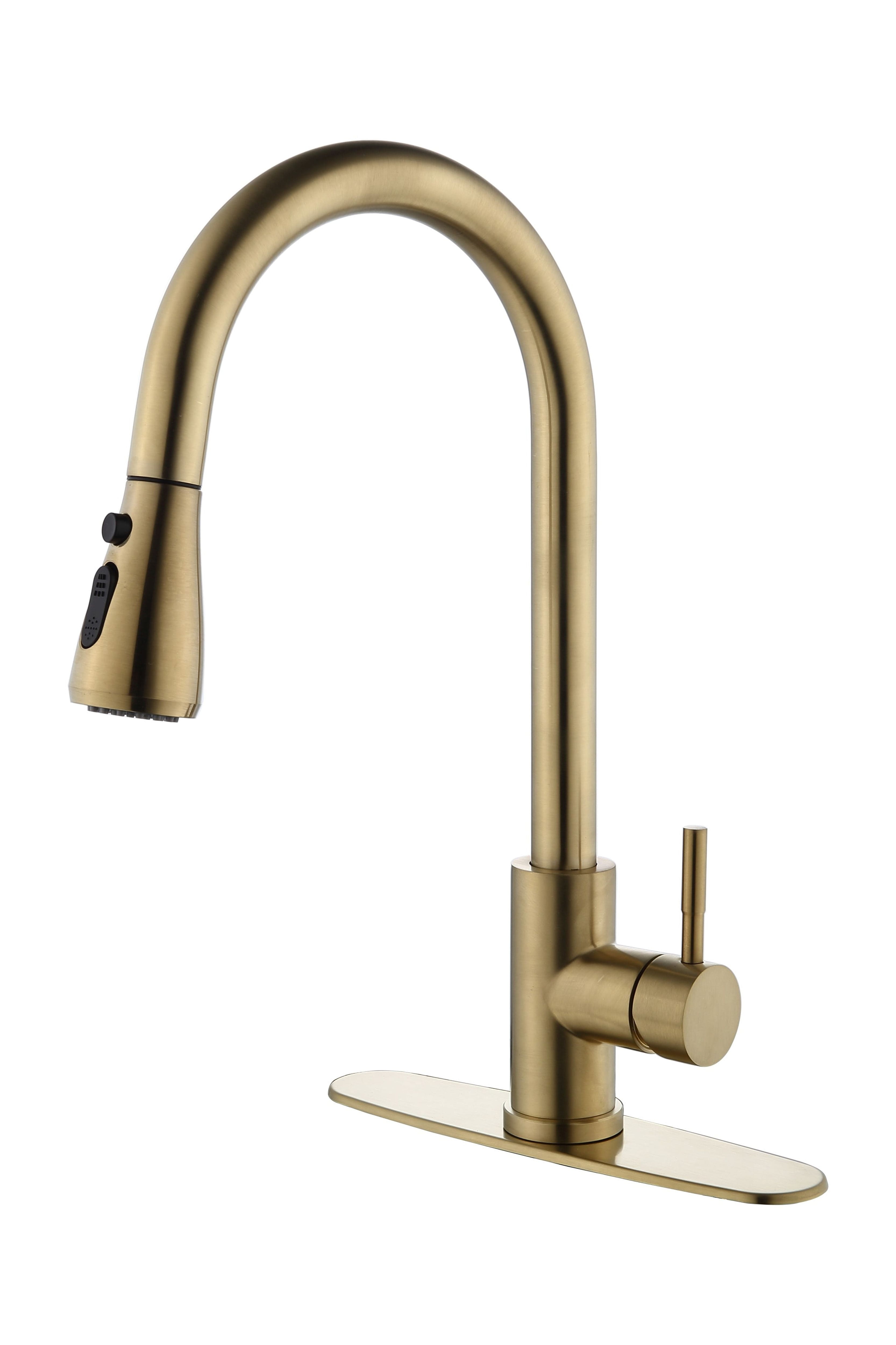 CHEERFUN Gold Kitchen Faucet with Pull Out Sprayer, Single Handle High ...