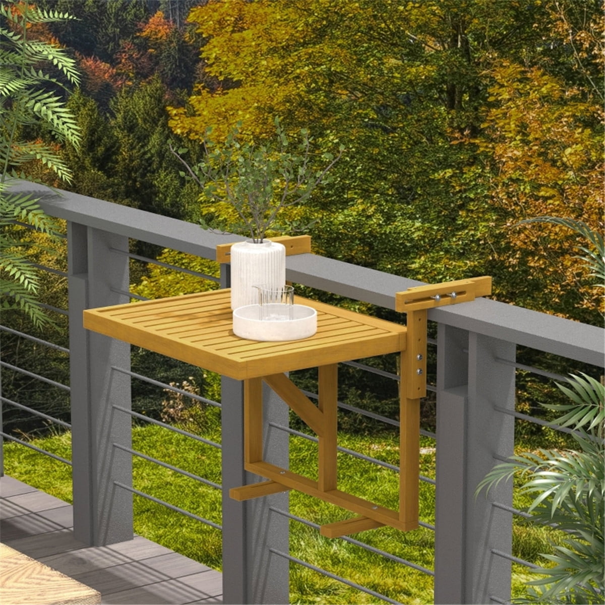 CHEERFUN Hanging Deck Table, Foldable Balcony Table, Adjustable Outdoor ...