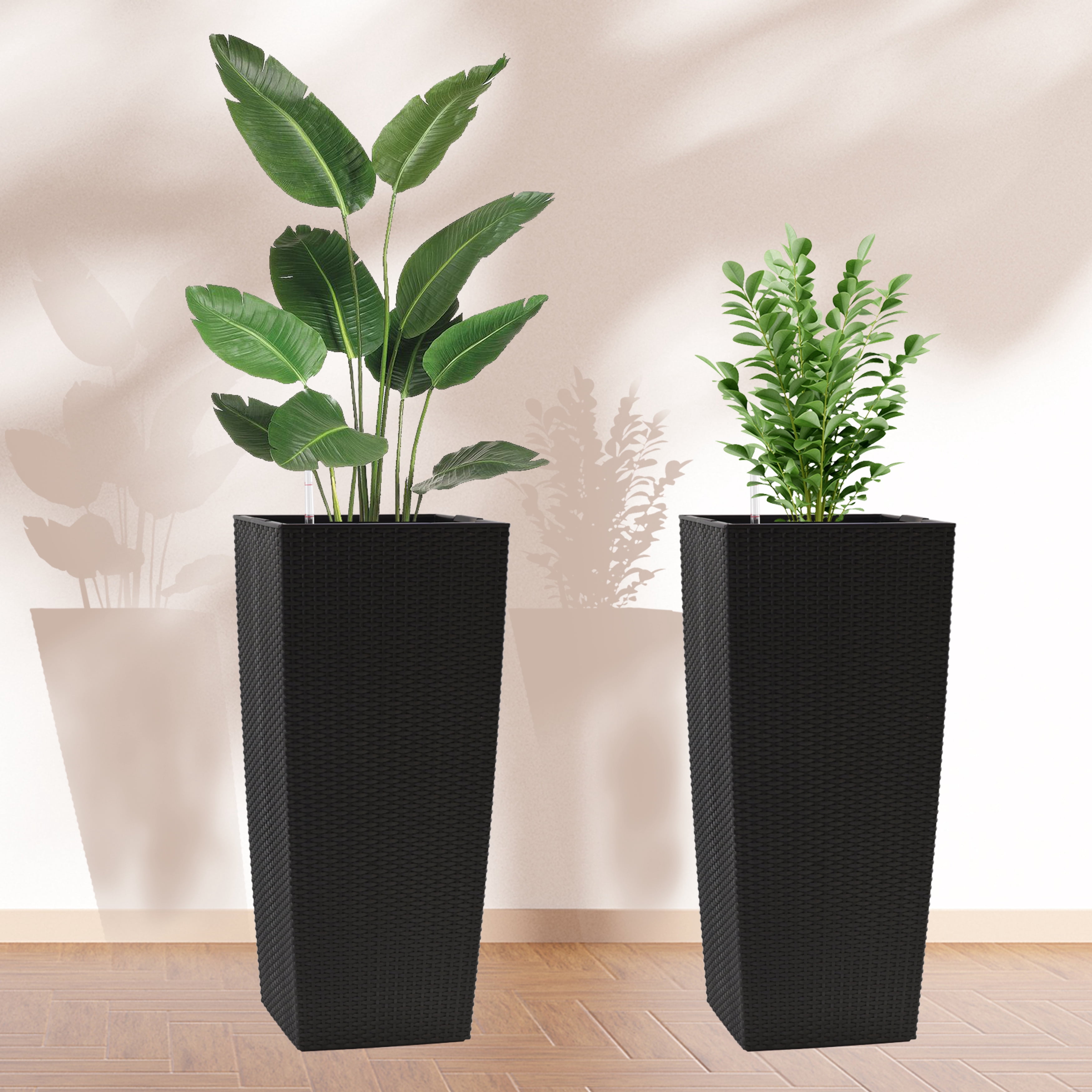 CHEERFUN Indoor/Outdoor Modern Faux Rattan Square Planter, 30-Inch ...