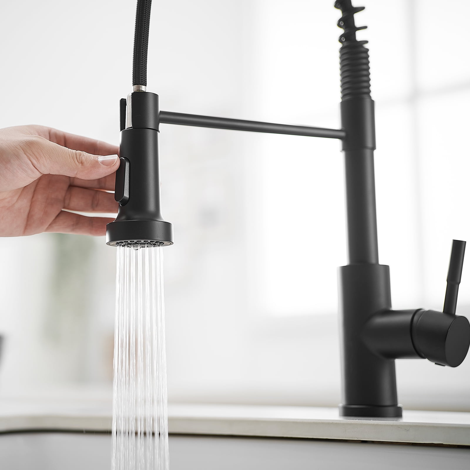CHEERFUN Kitchen Faucet with Pull Down Sprayer Black Stainless Steel ...