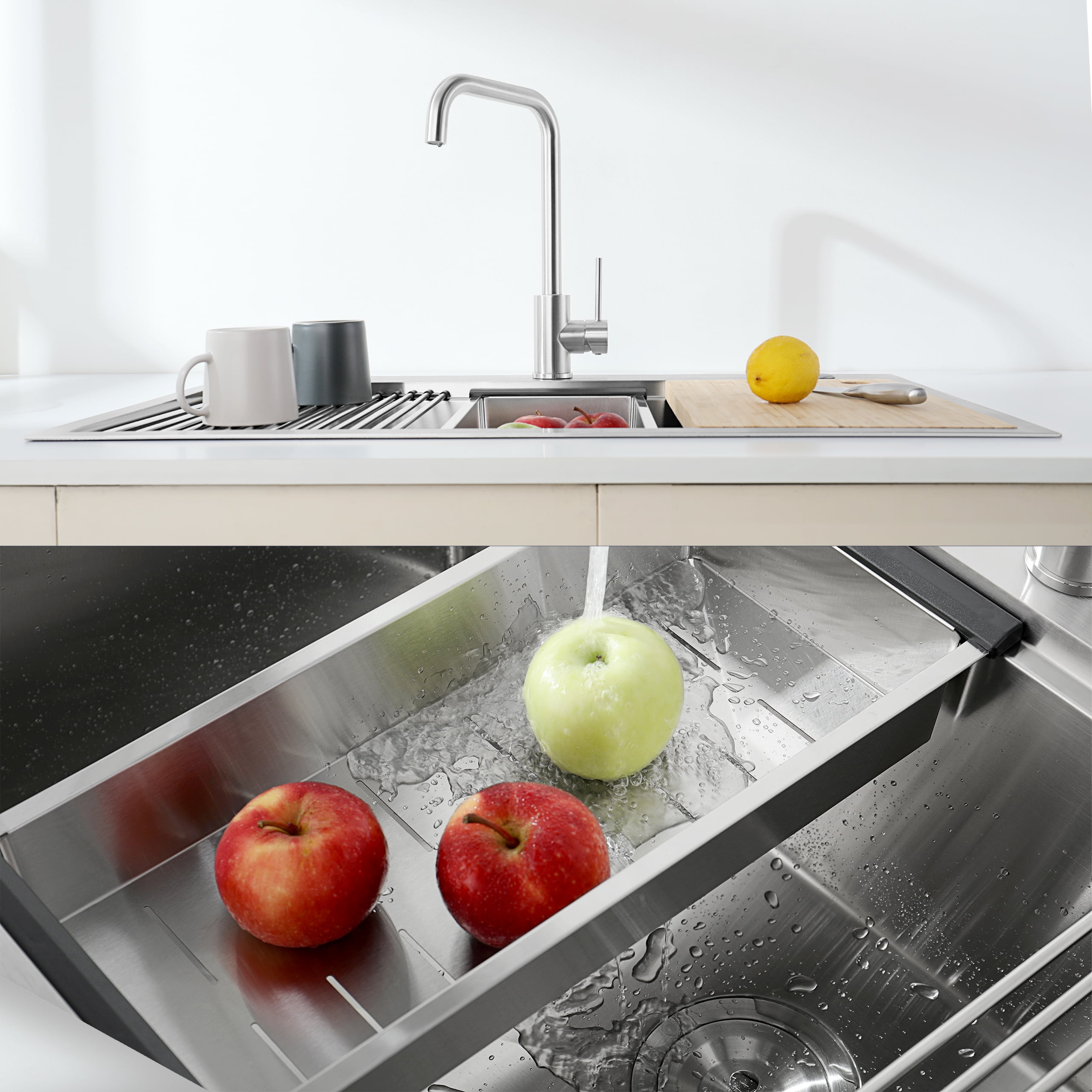 CHEERFUN Kitchen Sink 33' x 22' Multifunctional Undermount Workstation ...