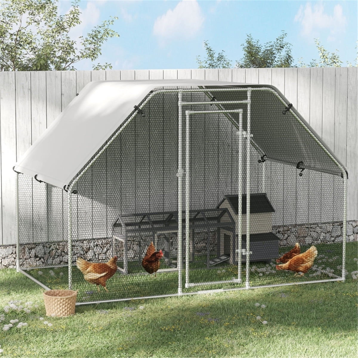 CHEERFUN Large Outdoor Chicken Coop with Waterproof Cover, Metal Walk ...