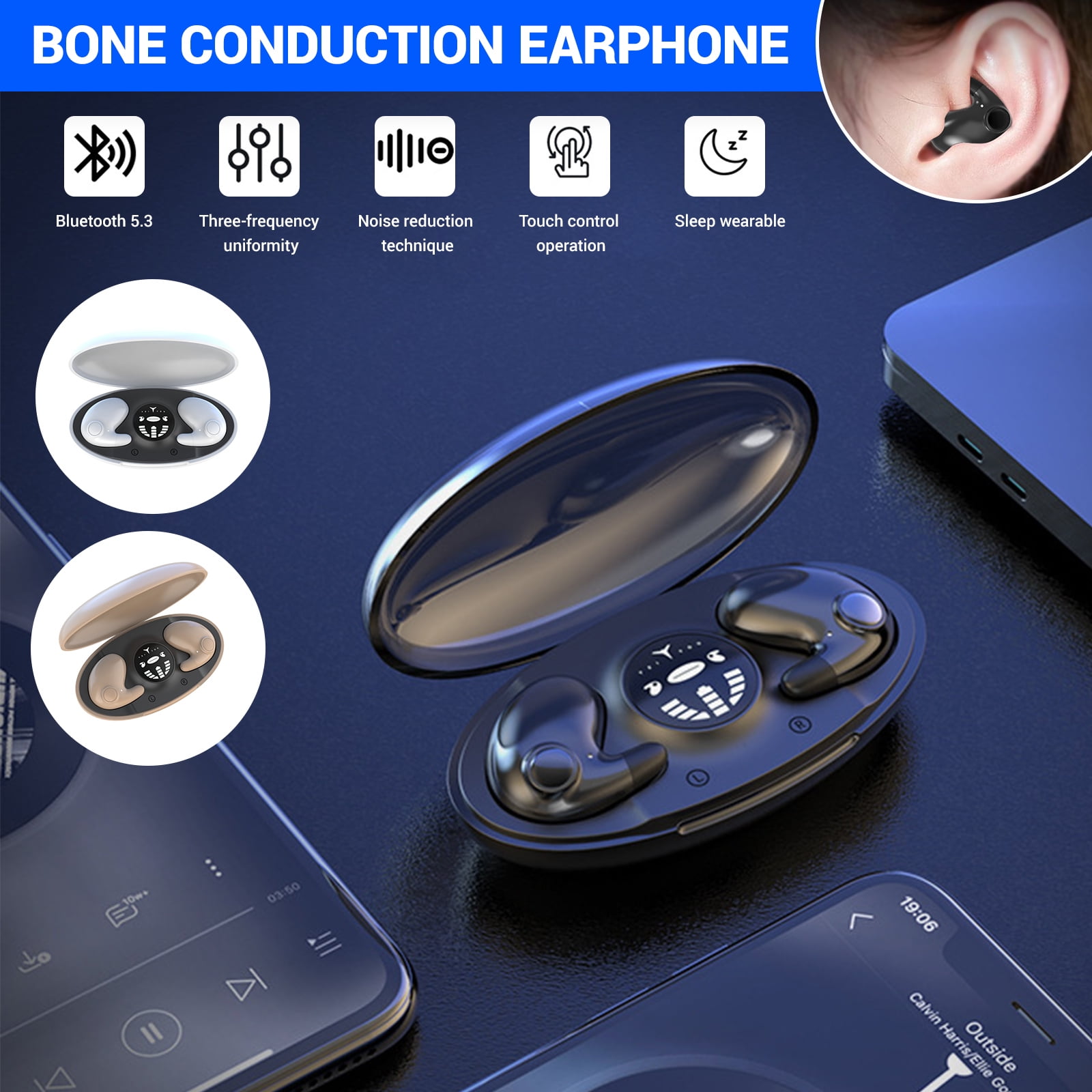 CHEERFUN Micro Invisible Bluetooth 5.3 Earbuds Bone Conduction ...
