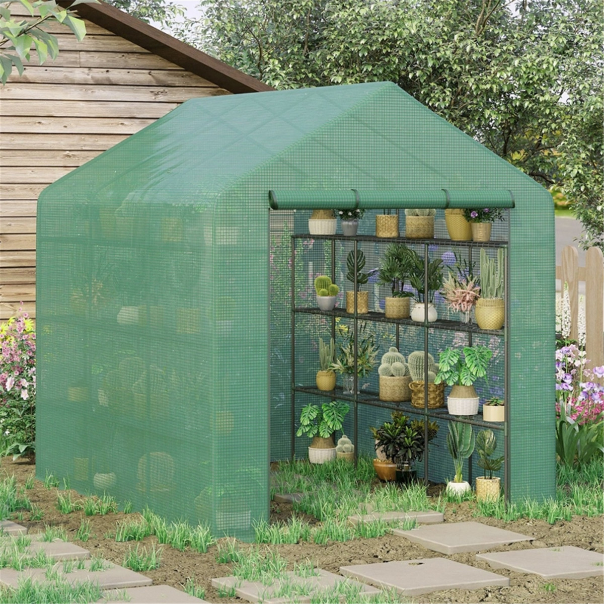 CHEERFUN Mini Walk-in Greenhouse with Shelves for Plants, Portable ...
