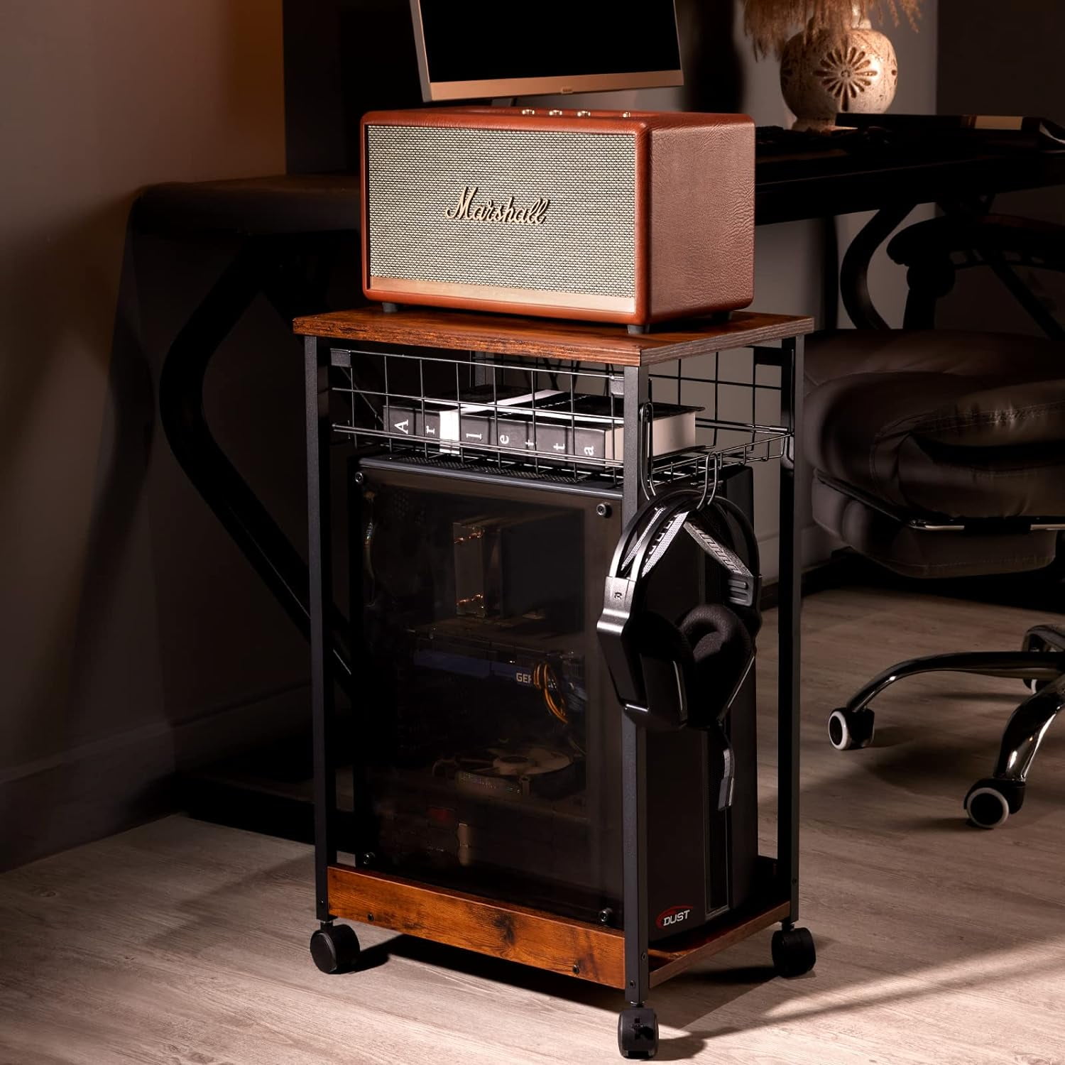 CHEERFUN Mobile Computer Tower Stand with Drawers, 2-Tier Rolling ...