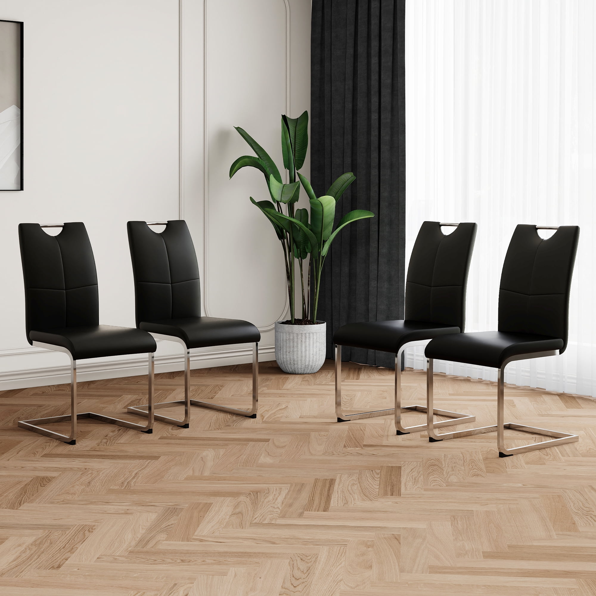 CHEERFUN Modern Dining Chairs Set of 4 with Faux Leather Padded Seat ...
