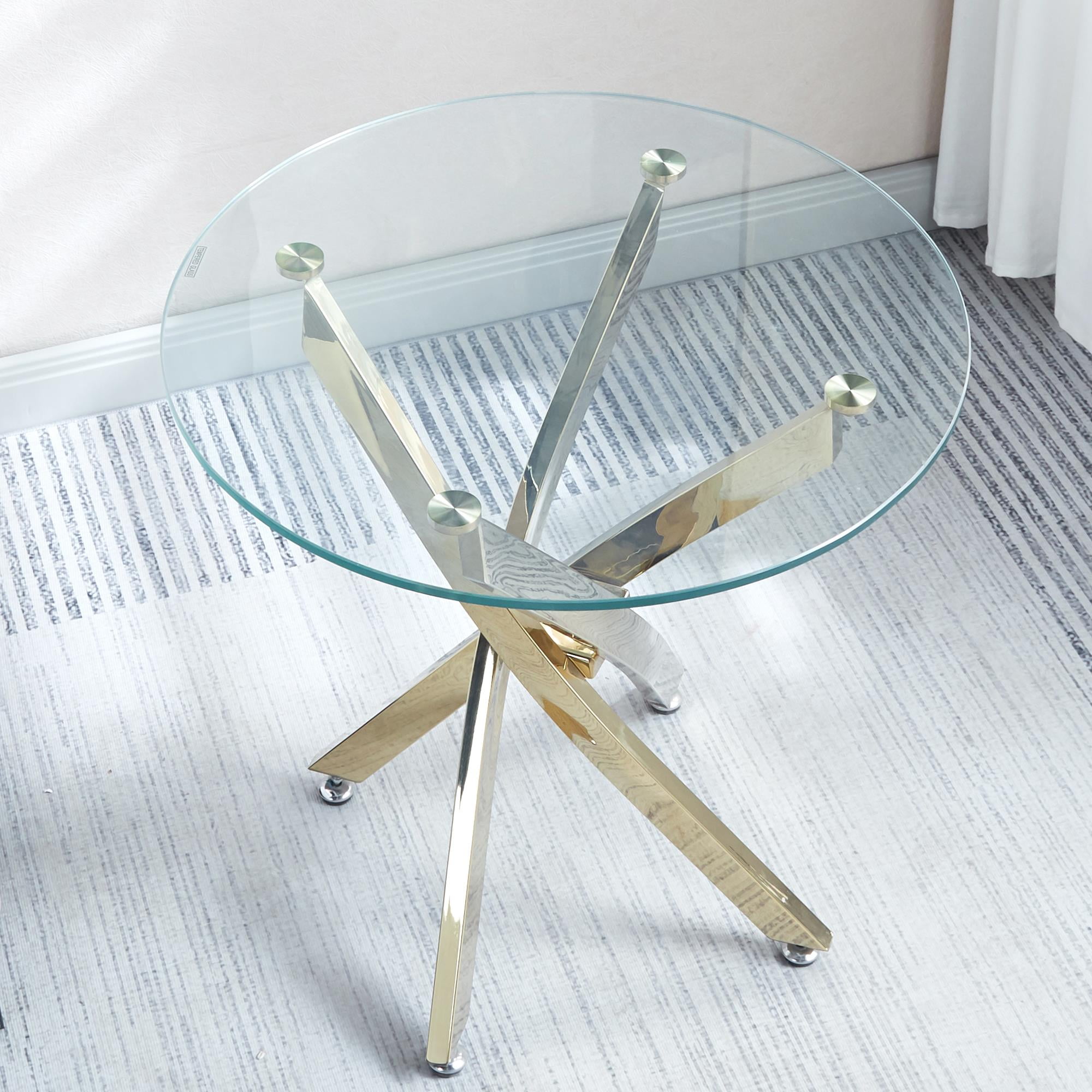 CHEERFUN Modern Round Tempered Glass End Table with Stainless Steel ...