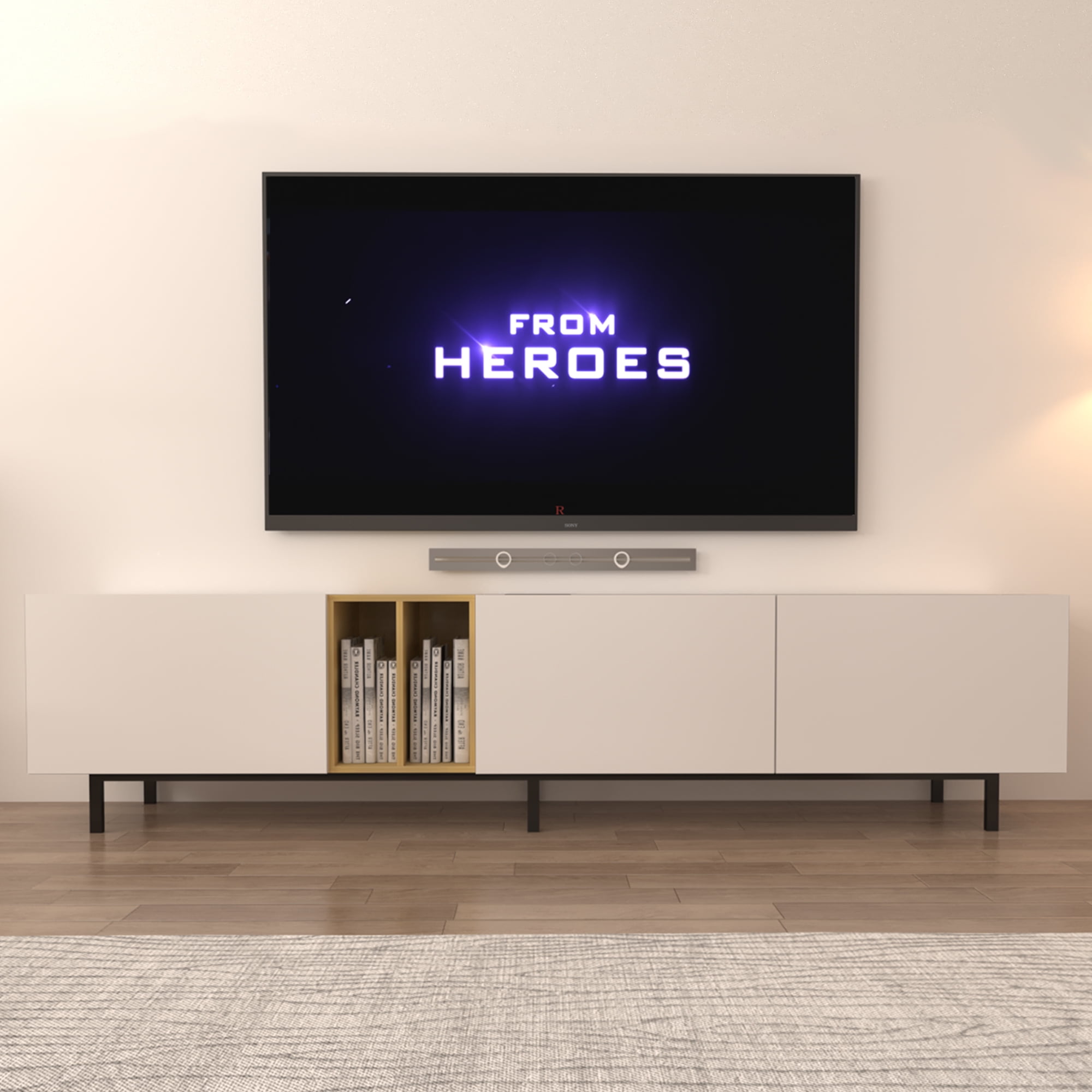 CHEERFUN Modern TV Console with Storage Cabinets, Yellow & Ivory TV ...