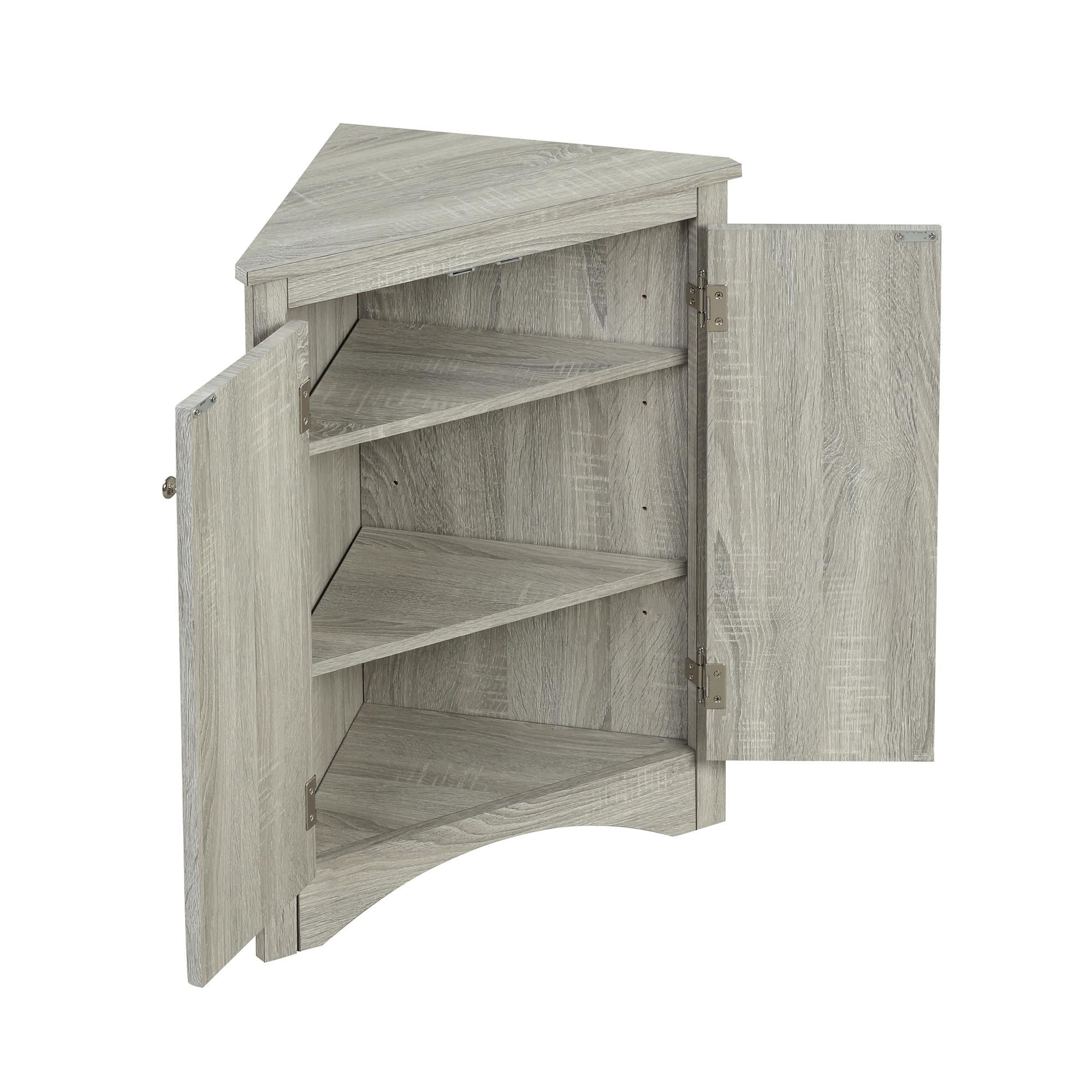 CHEERFUN Oak Triangle Bathroom Storage Cabinet with Adjustable Shelves ...