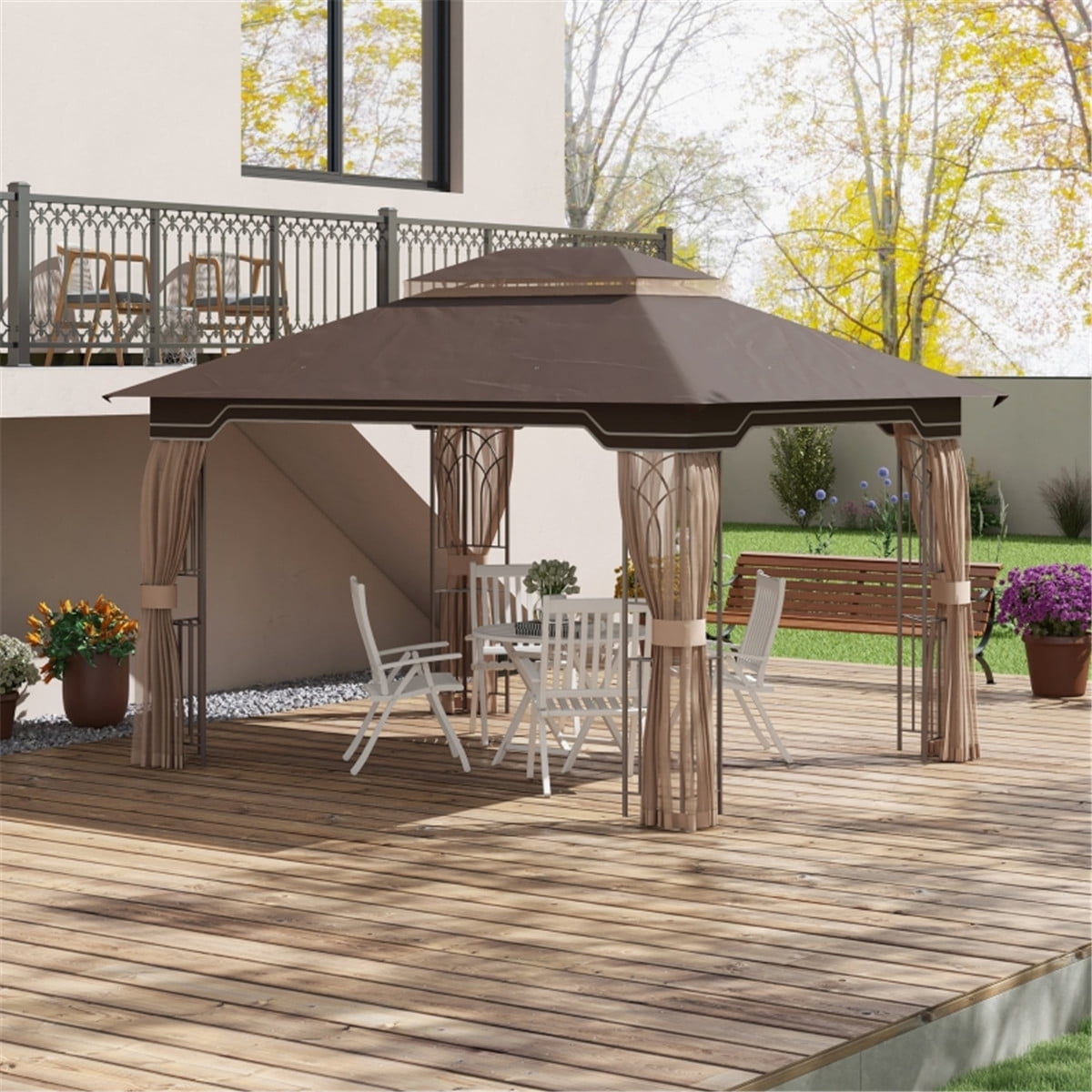 CHEERFUN Outdoor Patio Gazebo with Curtains, Steel Frame, Waterproof ...