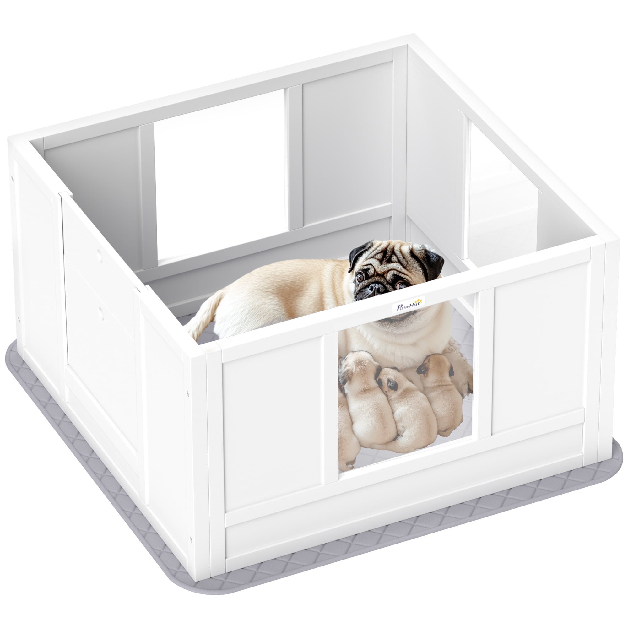 CHEERFUN PawHut Whelping Box for Dogs with Waterproof Pad, Clear Panels ...