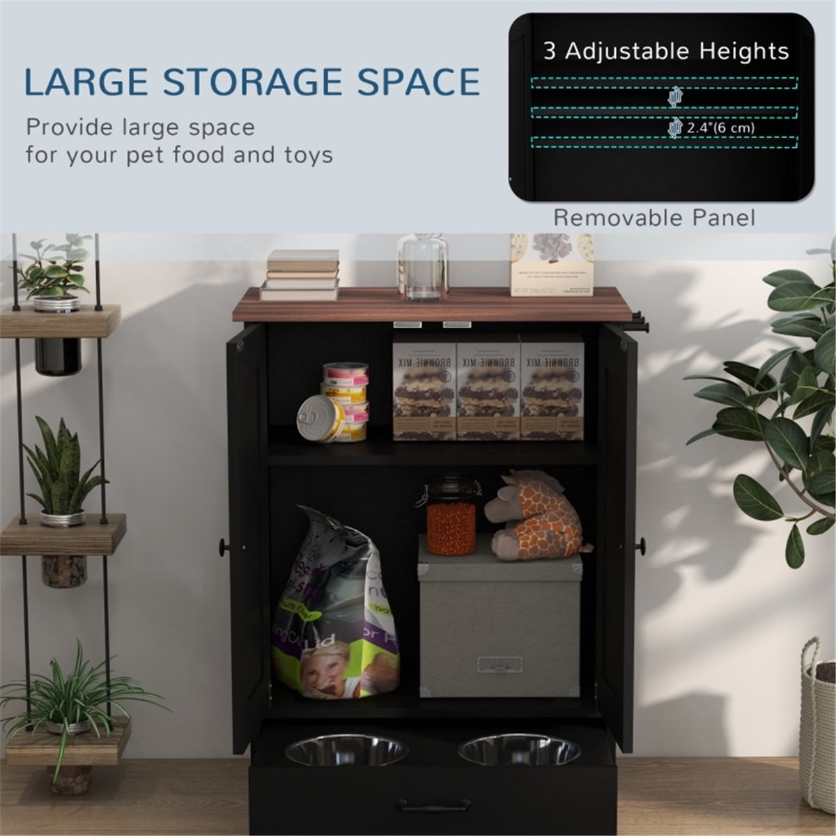 CHEERFUN Pet Food Storage Cabinet with Adjustable Shelves and Built-in ...