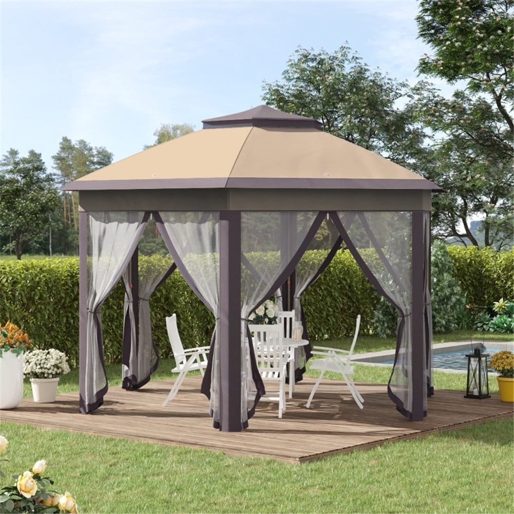 CHEERFUN Pop Up Gazebo Party Tent with Mesh Curtains, Coffee and Beige ...