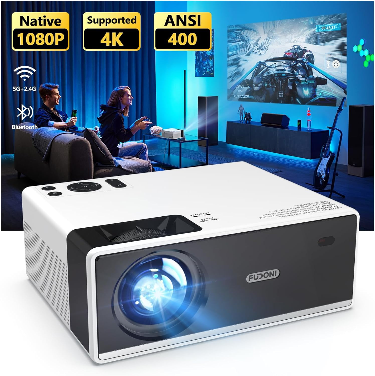CHEERFUN Projector with WiFi and Bluetooth, Native 1080P 4K Supported ...