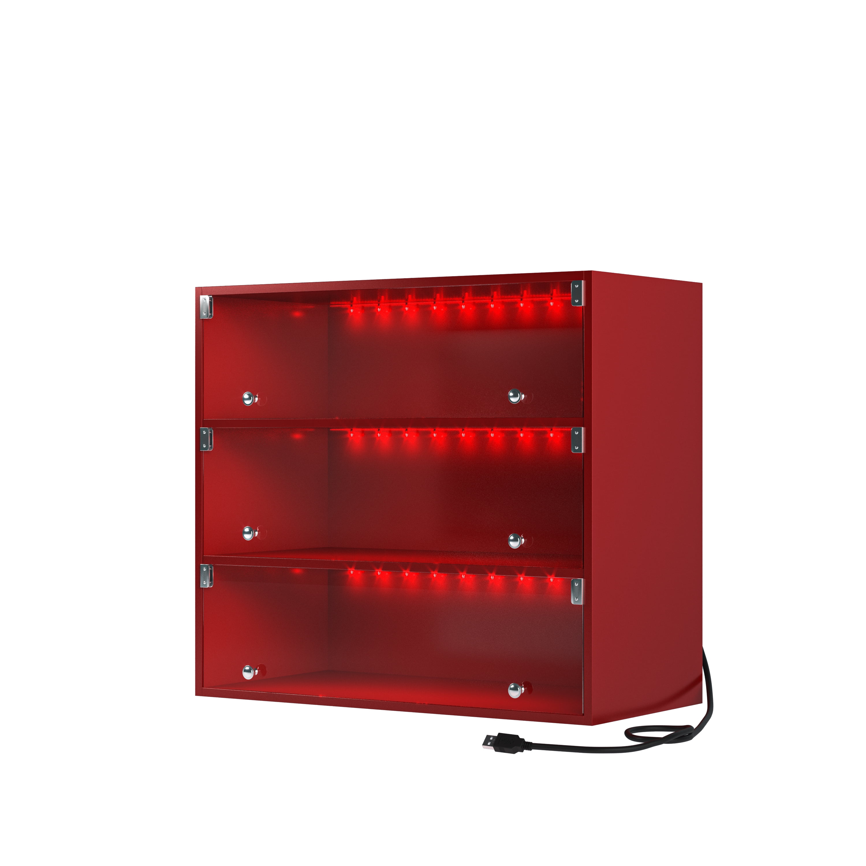 CHEERFUN Red LED Light Shoe Box with 3 Layers and Glass Doors for ...