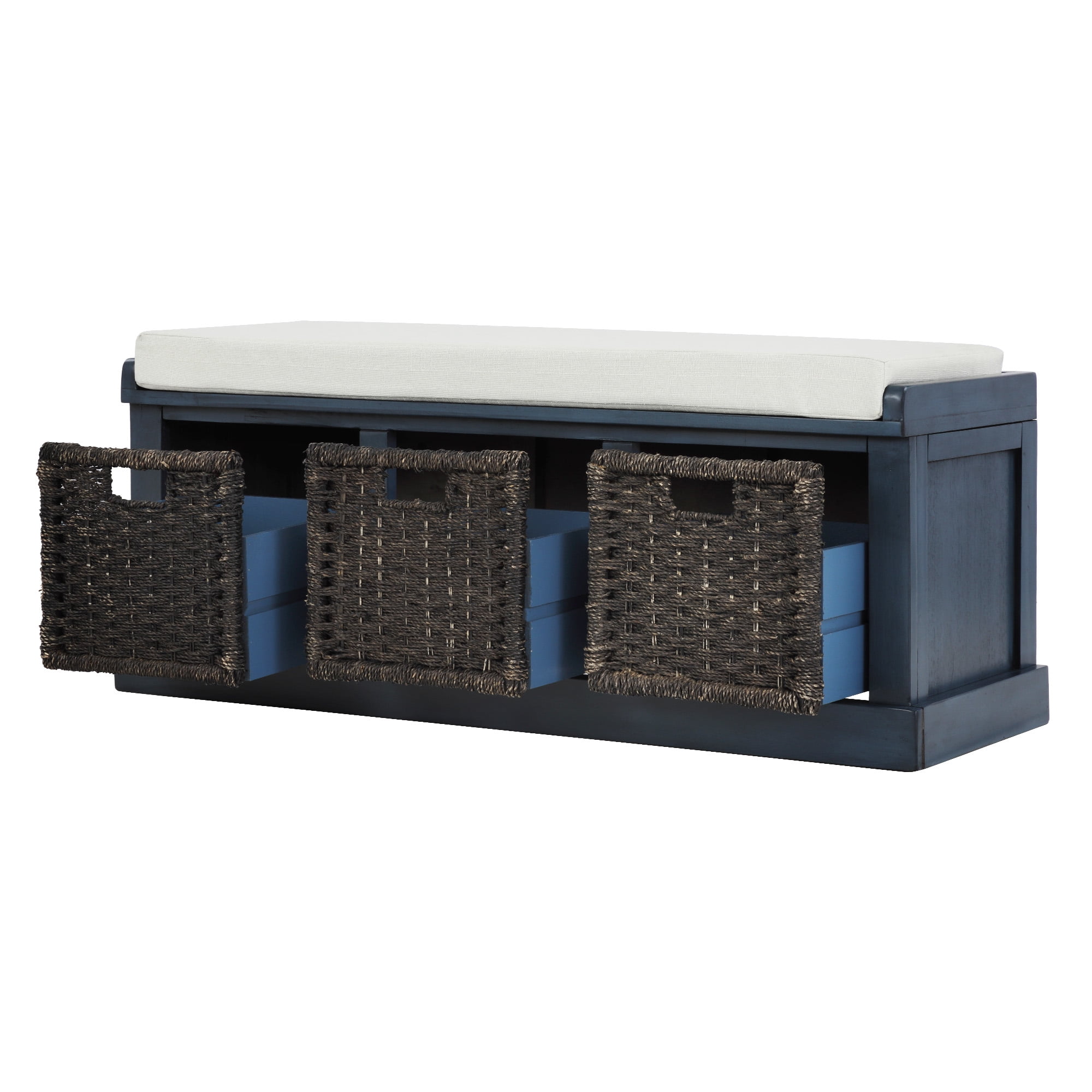 CHEERFUN Rustic Storage Bench with 3 Removable Rattan Baskets and ...