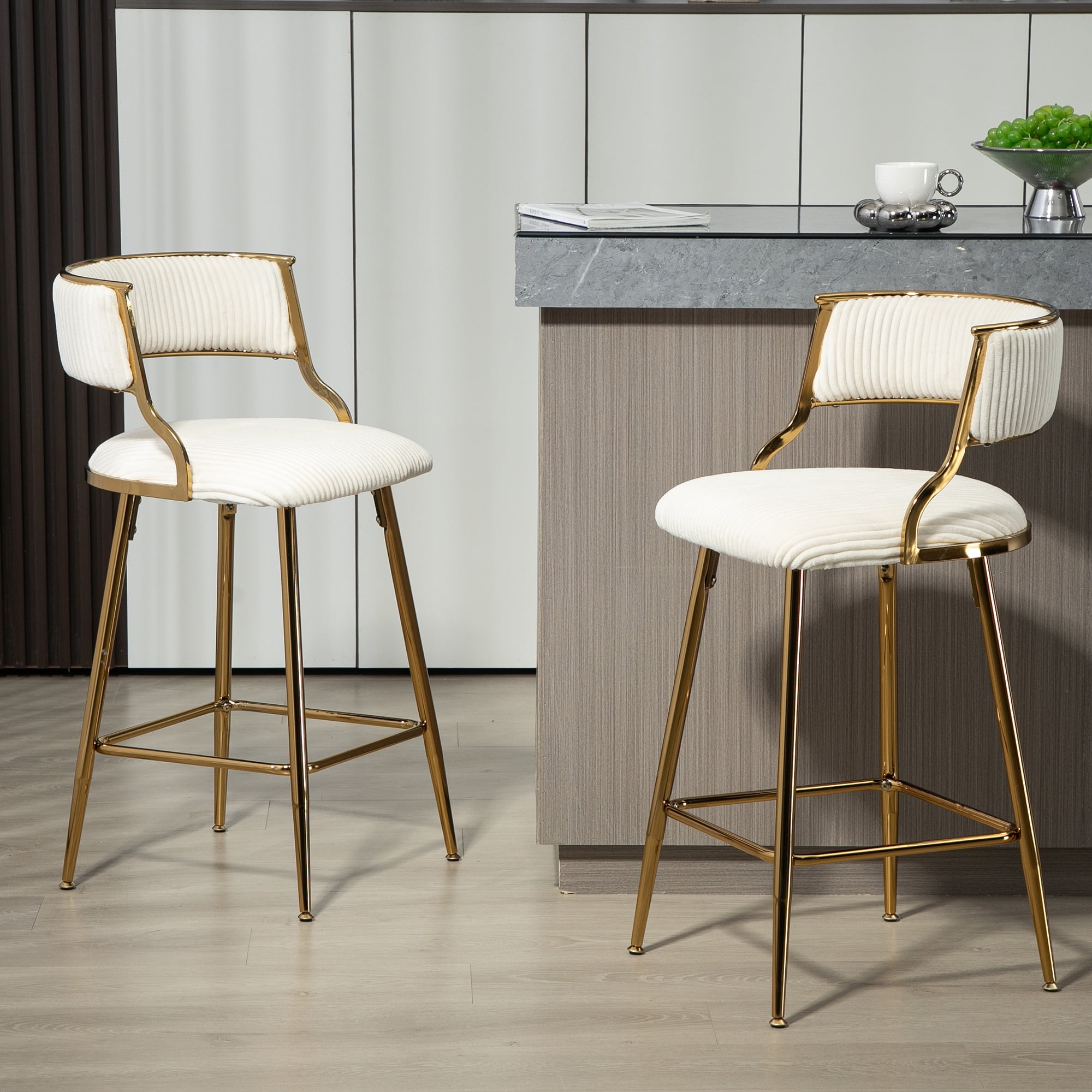 CHEERFUN (Set of 2) 26'' Counter Height Bar Stools, Corduroy Kitchen ...