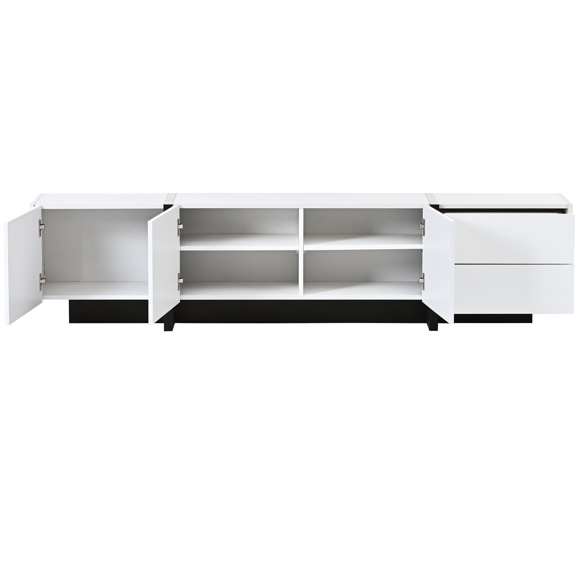 CHEERFUN [VIDEO provided] Modern White & Black Rectangle TV Stand, High ...