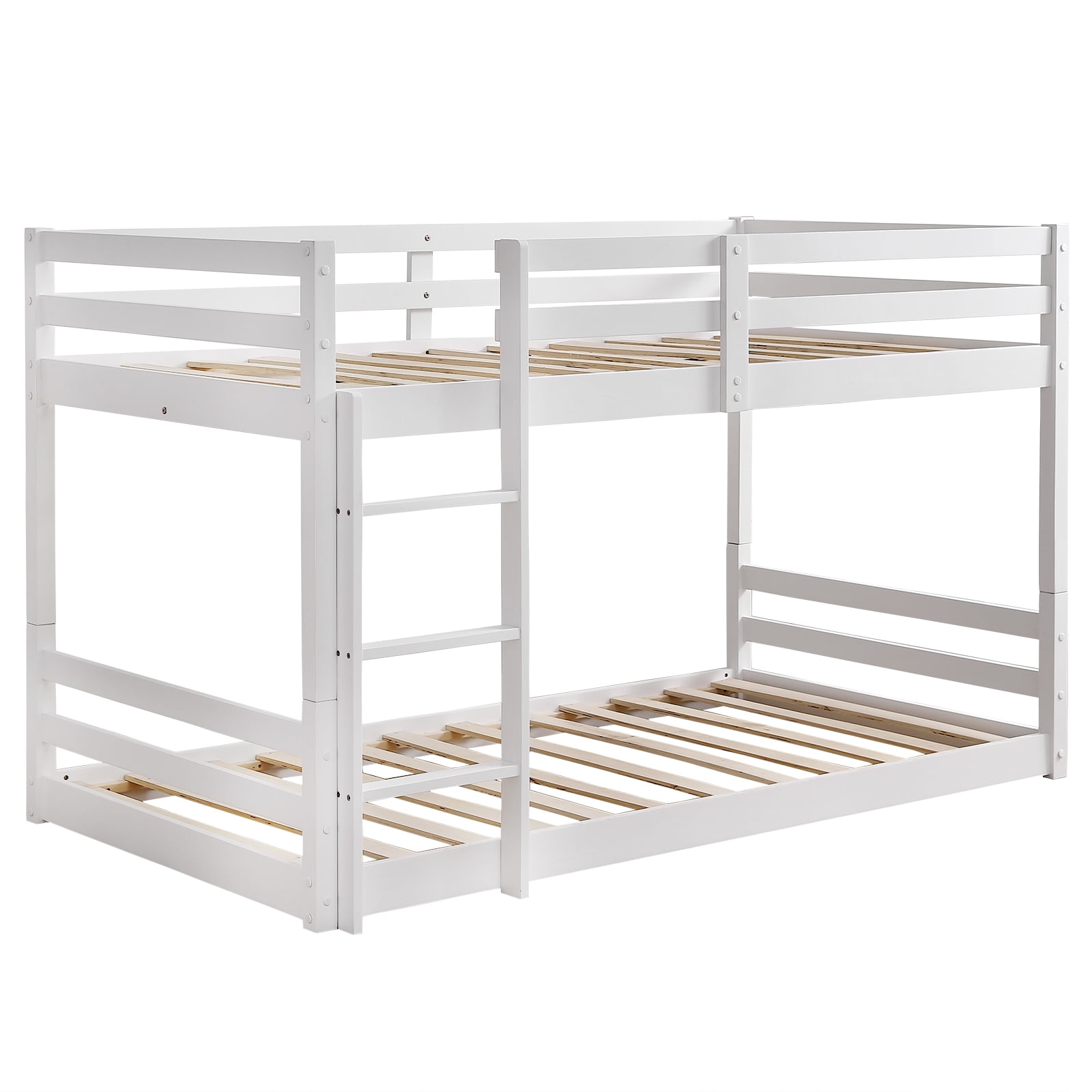 CHEERFUN White Wooden Bunk Bed Twin Pine Double-Layer Guardrail Split ...