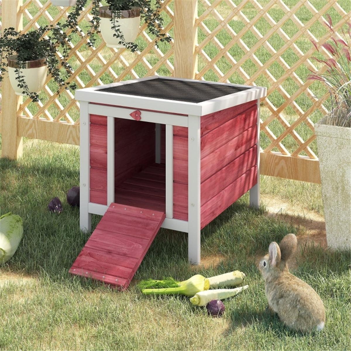 CHEERFUN Wooden Rabbit Hutch Small Animal Shelter Outdoor Pet House ...