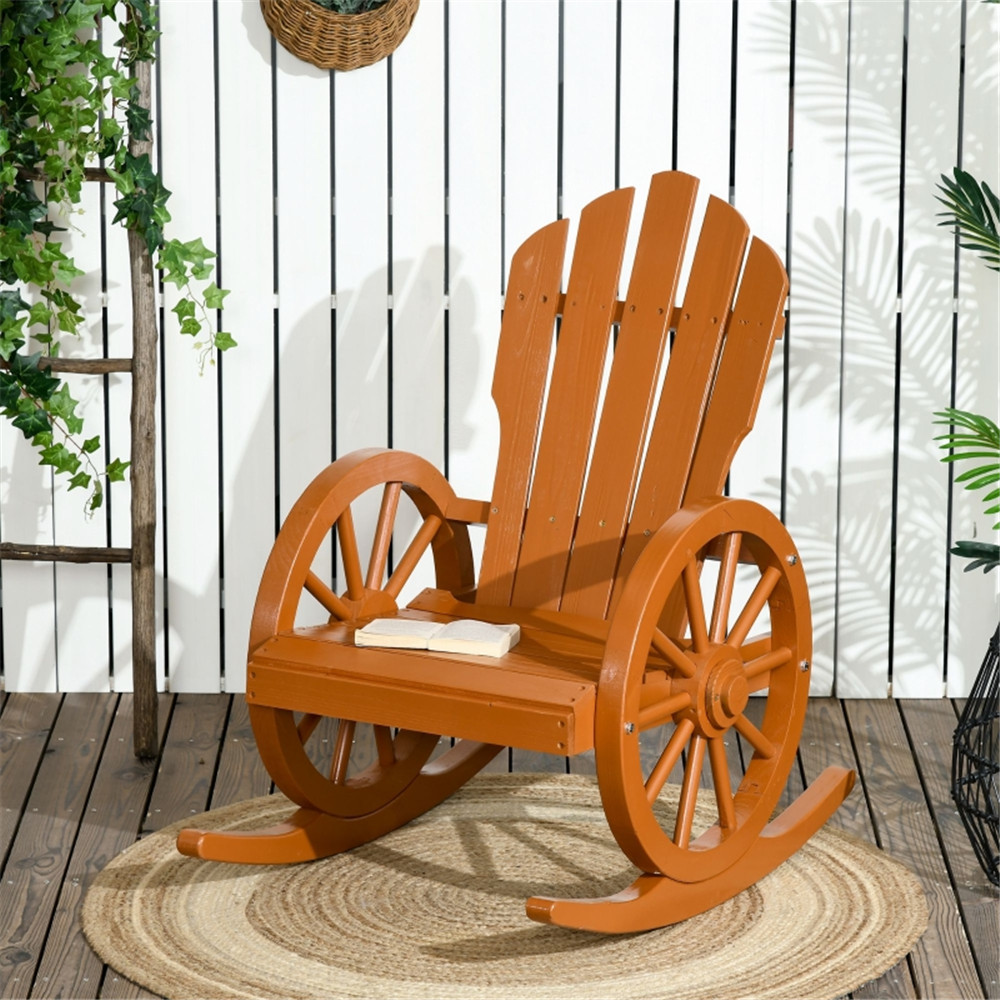 CHEERFUN Wooden Rocking Chair with Wagon Wheel Design for Garden Patio ...