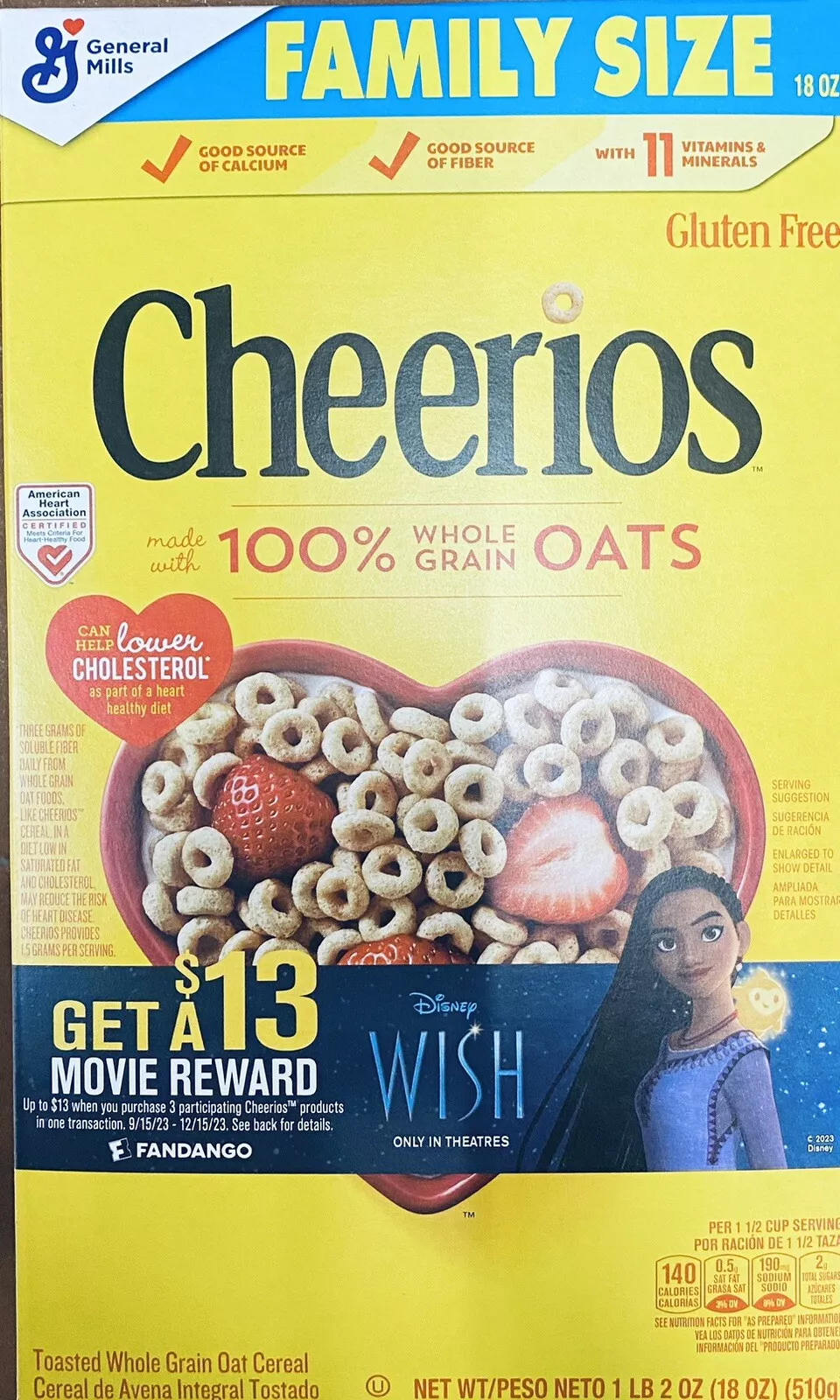 CHEERIOS FAMILY SIZE Heart Healthy Gluten Free with Whole Grain Oats ...