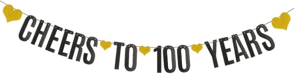 CHEERS TO 100 YEARS Banner,Black Glitter Paper Banner for 100th ...
