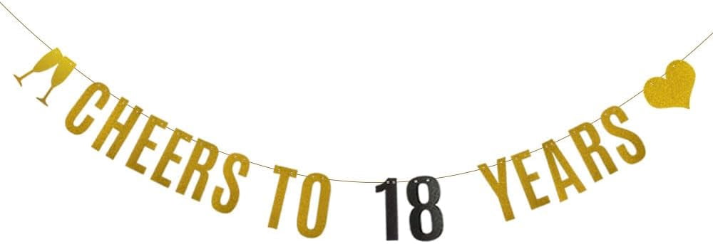 CHEERS TO 18 YEARS Banner, Pre-Strung, Black and Gold Glitter Paper ...