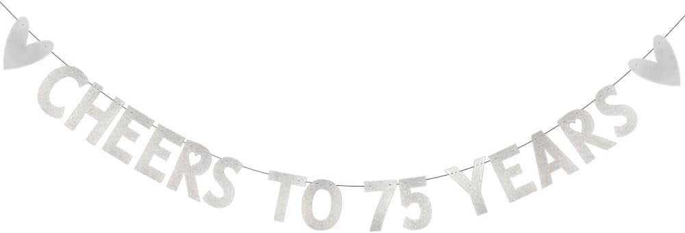 CHEERS TO 75 YEARS Banner,Pre-Strung,Silver Paper Glitter Party ...