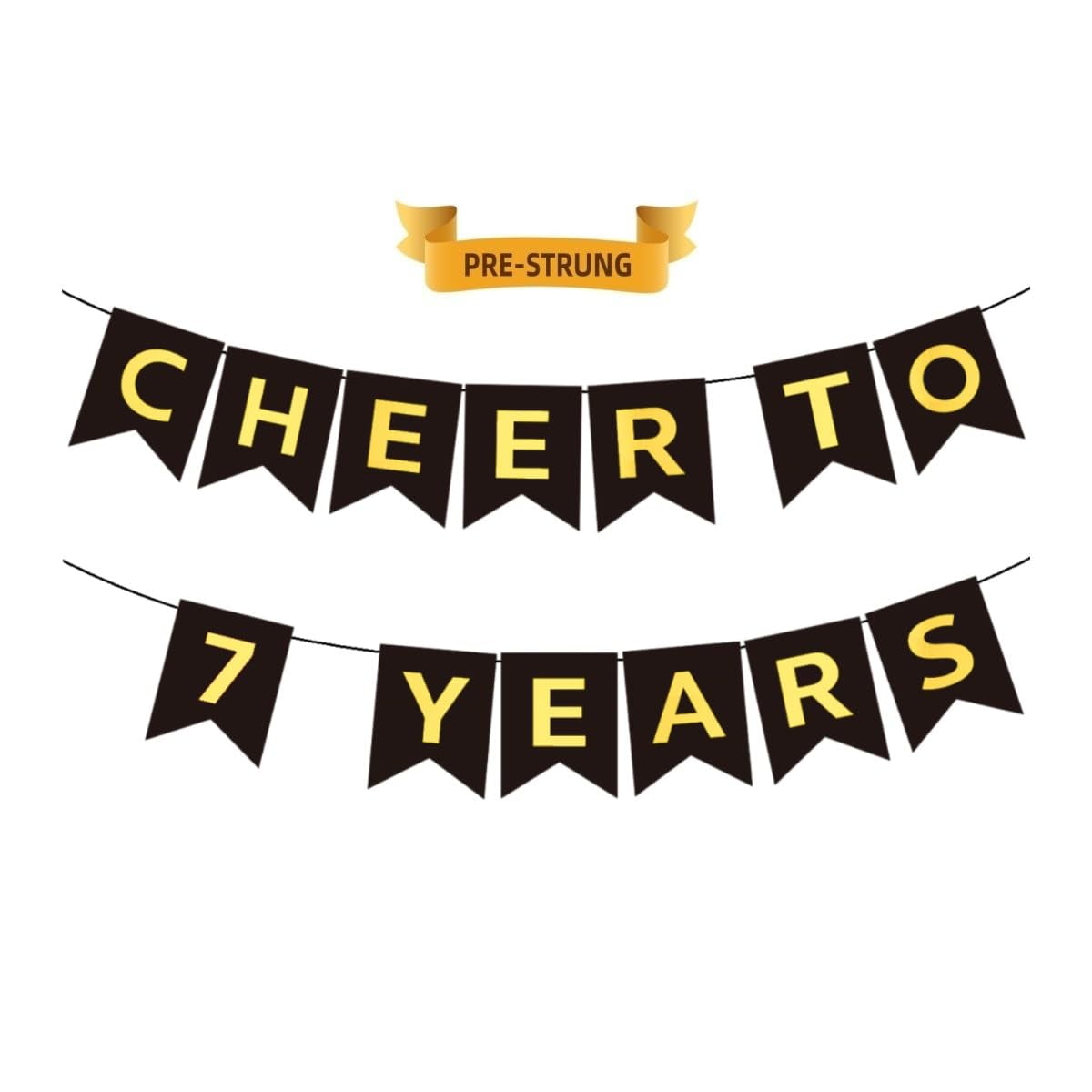 CHEERS TO 7 YEARS Banner, Pre-Strung, Black Gold 7th Birthday and ...