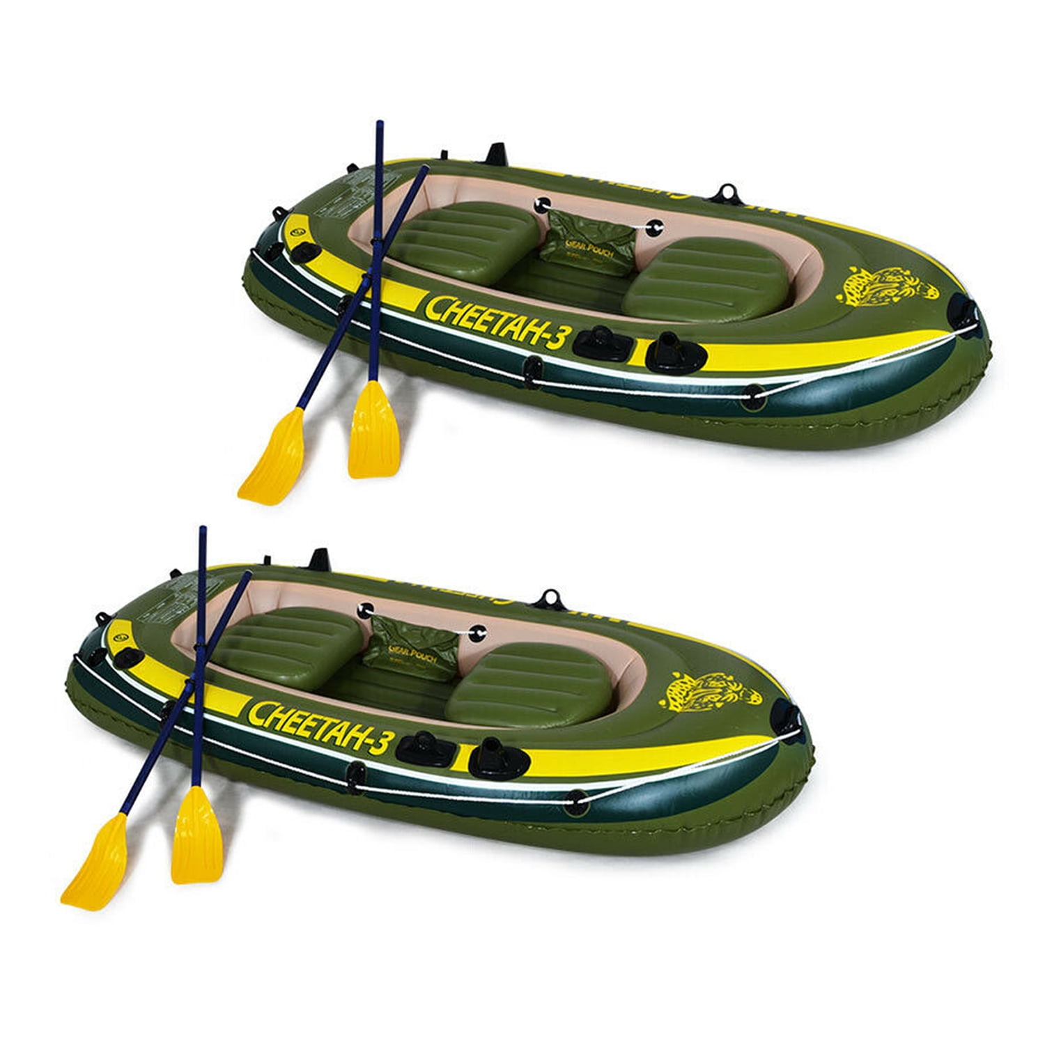 CHEETAH 3 Person Inflatable Boat Raft Set with Oars & Air Pump (2 Pack ...
